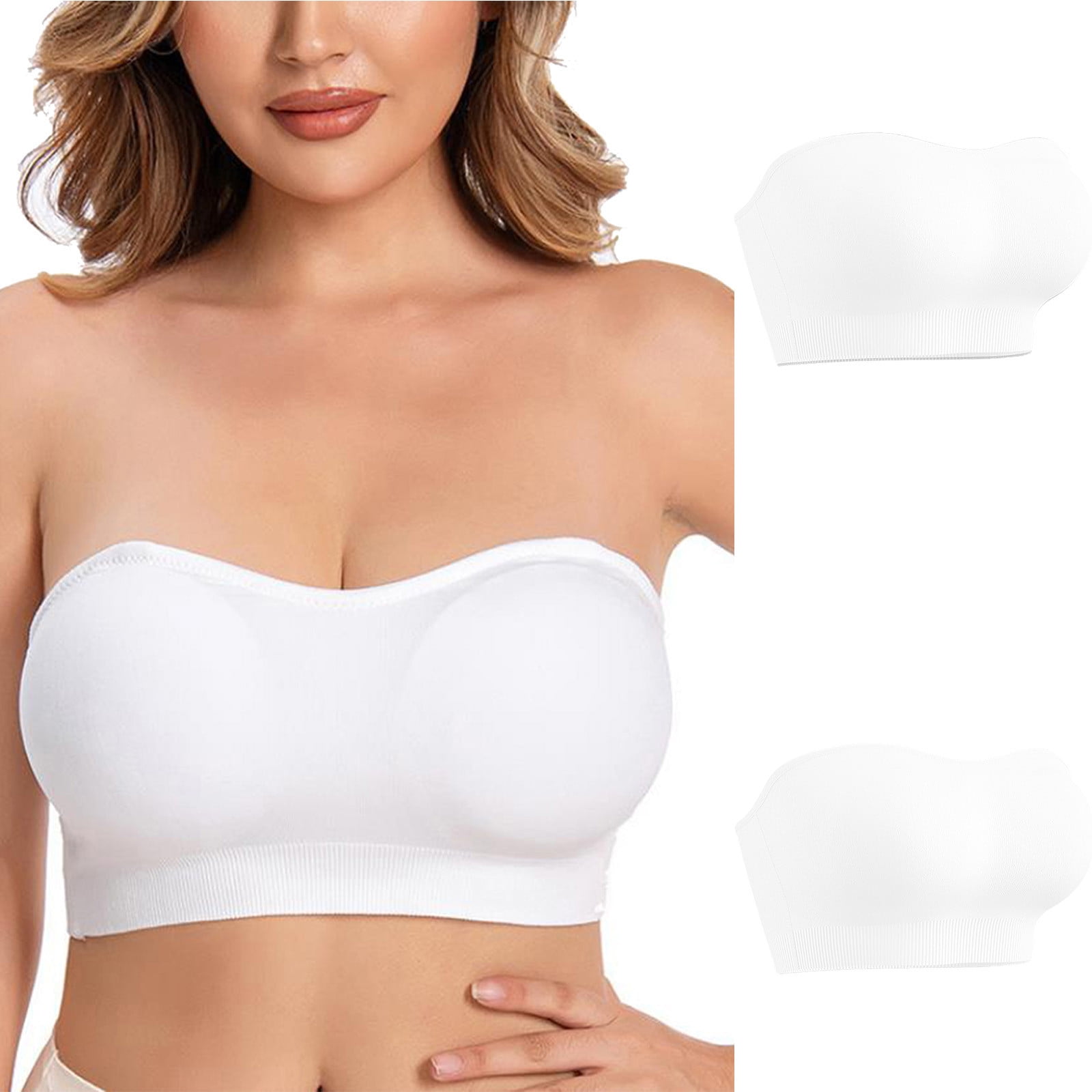 Miqool 2 Pack Strapless Bras For Women Removable Padded Seamless