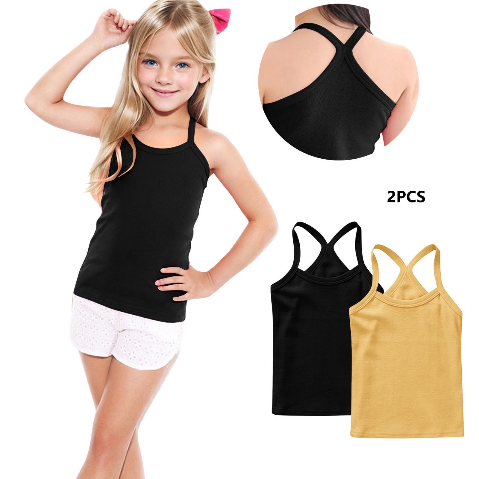 Miqool 2 Pieces Girls Dance Tank Tops Kids Racerback Sleeveless Basic ...