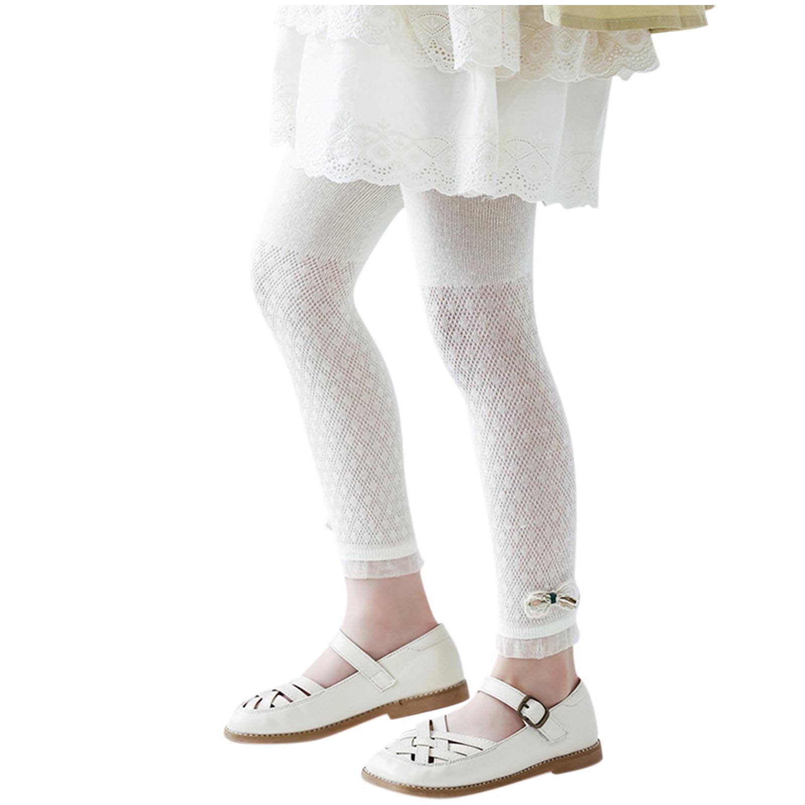 Miqool Girls Leggings Ruffle Lace Trim Patterned Fishnet Footless ...