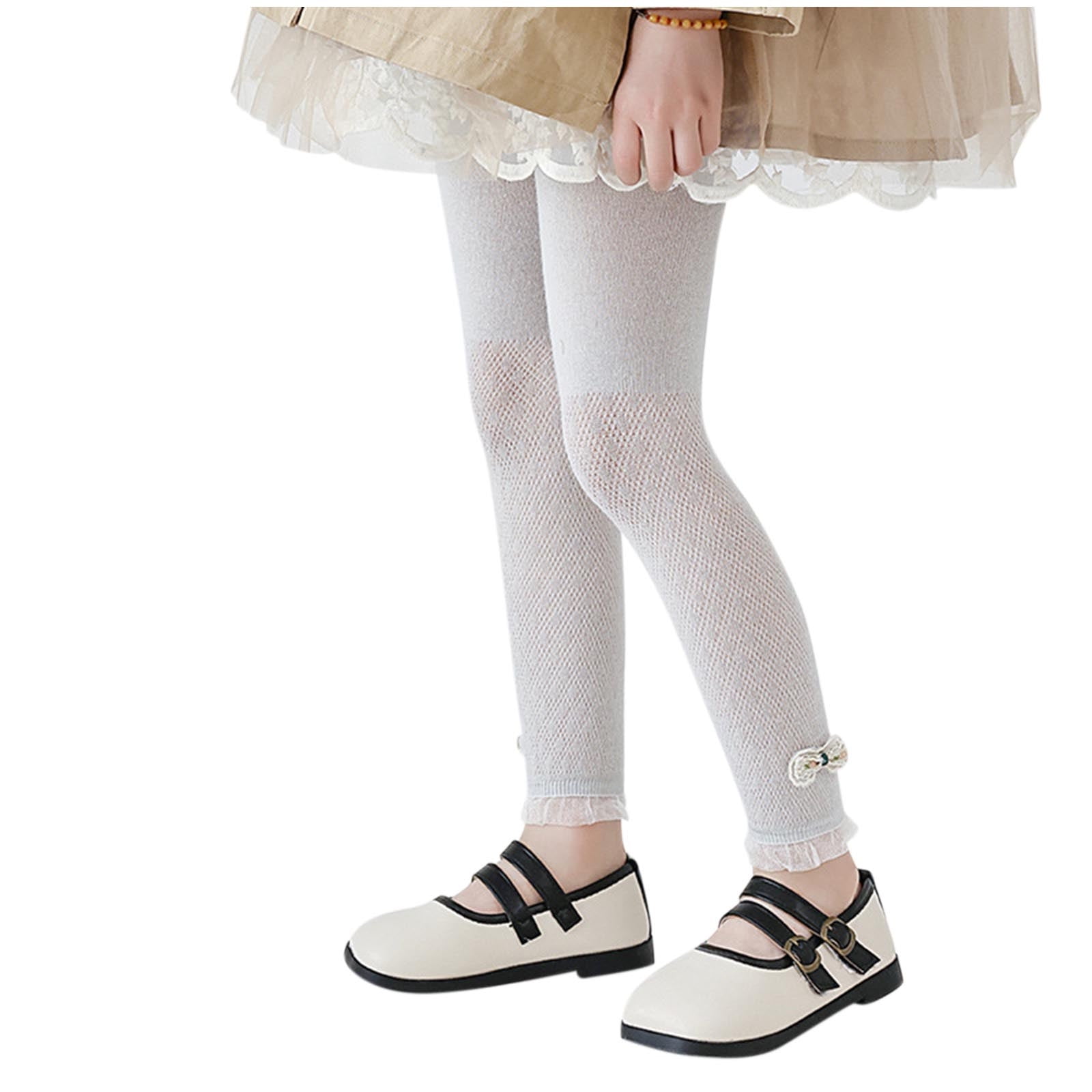 Miqool Girls Leggings Ruffle Lace Trim Patterned Fishnet Footless ...