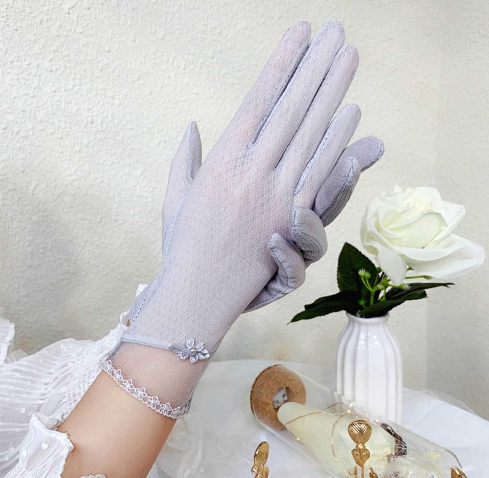 Miqool Lace Gloves for Women Elegant Short Lace Gloves Tea Party Gloves ...