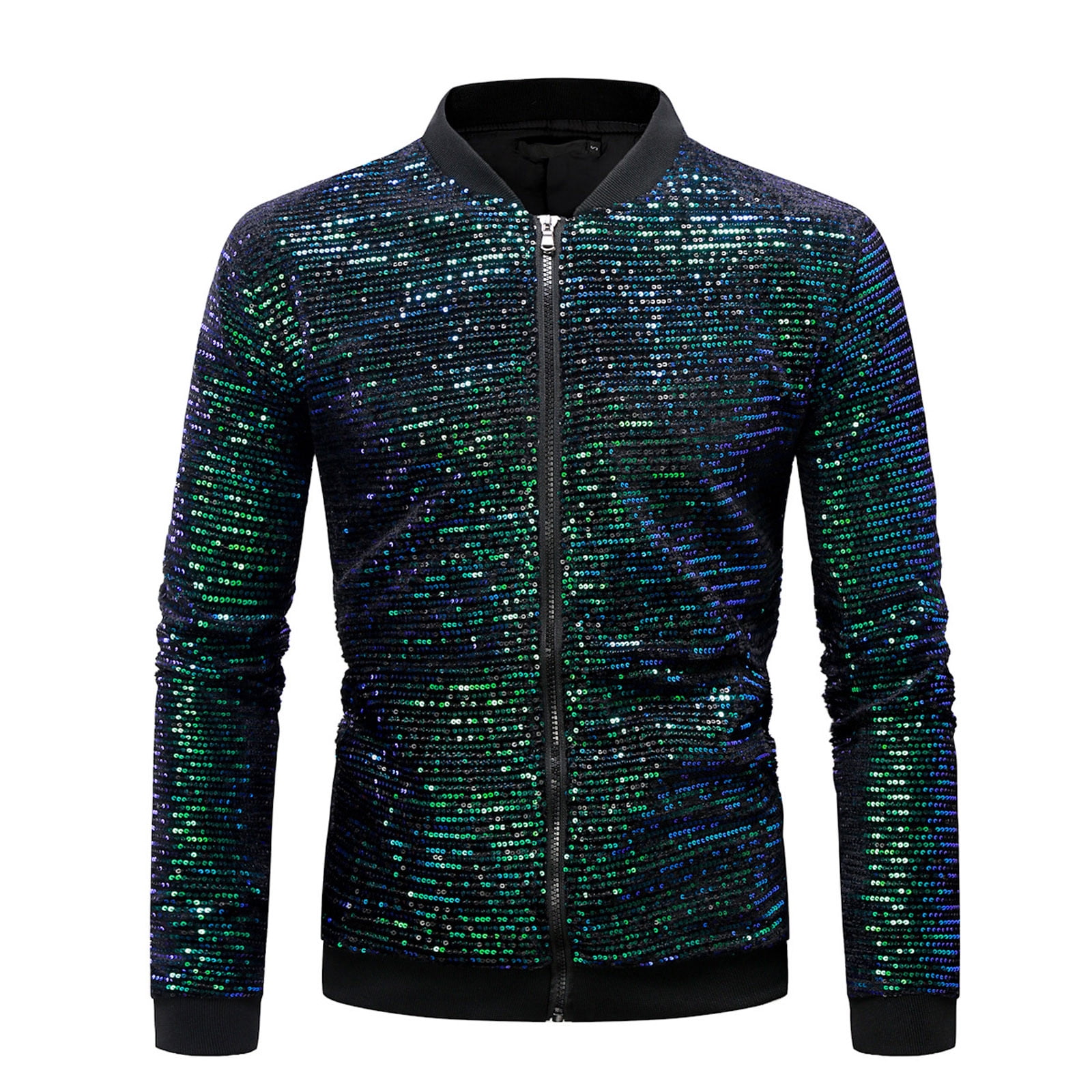 Miqool Men's 70s Mermaid Shiny Sequin Varsity Jacket Sparkly Glitter ...