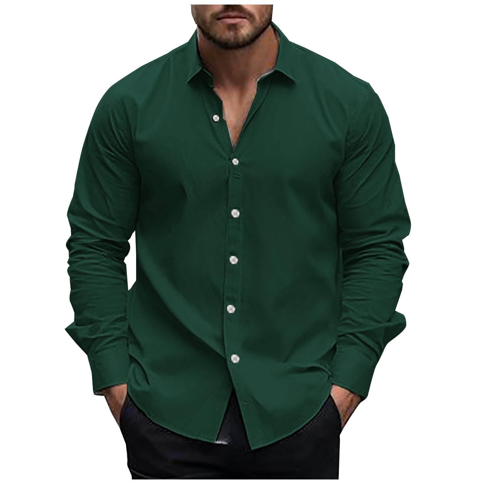 Miqool Men's Dress Shirts Regular Fit Stretch Long Sleeve Solid Formal ...