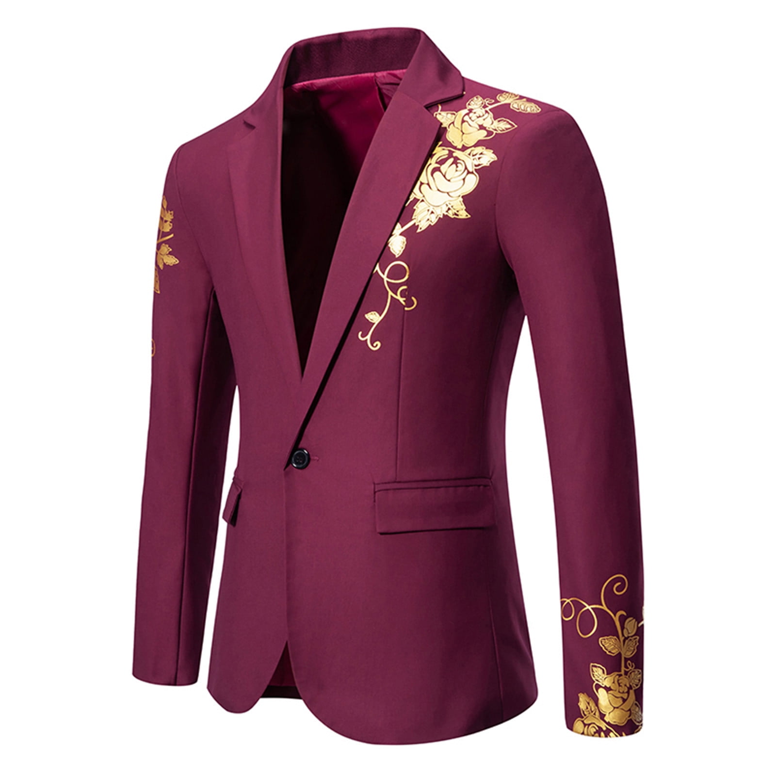 Miqool Men's Floral Tuxedo Jacket Blazer Notched Lapel One Button Slim ...