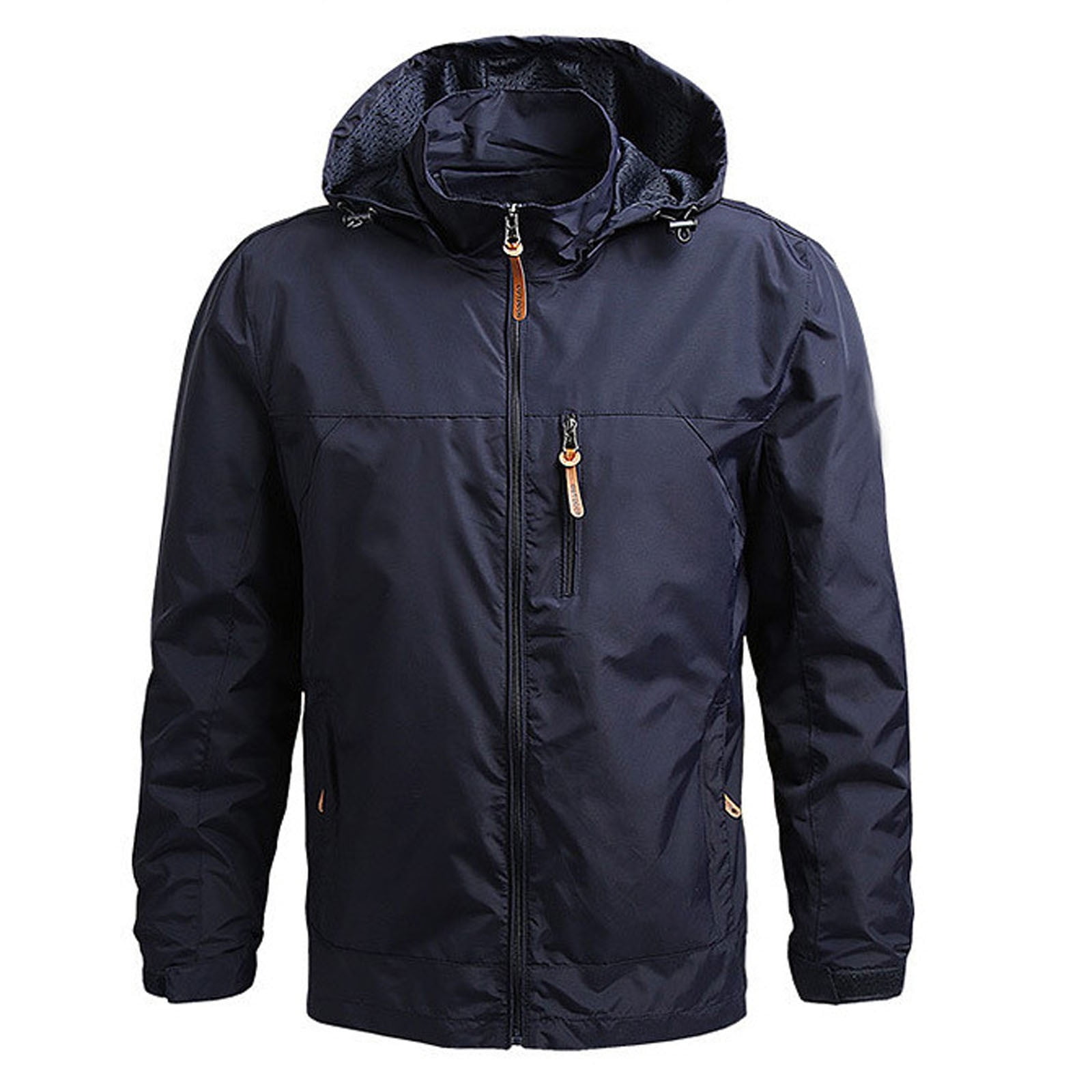Miqool Men's Rain Jacket with Hood & Zipper Pockets, Waterproof ...