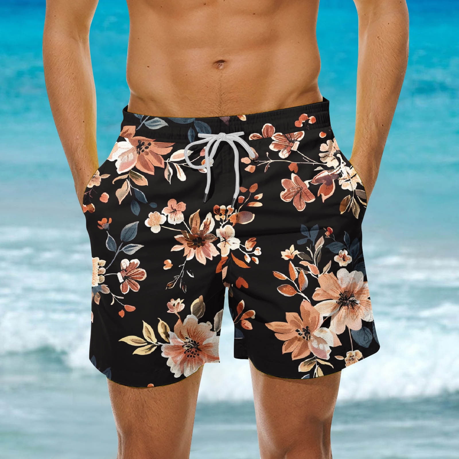 Miqool Mens Swim Trunks with Pockets, Quick Dry Swim Shorts Hawaiian ...