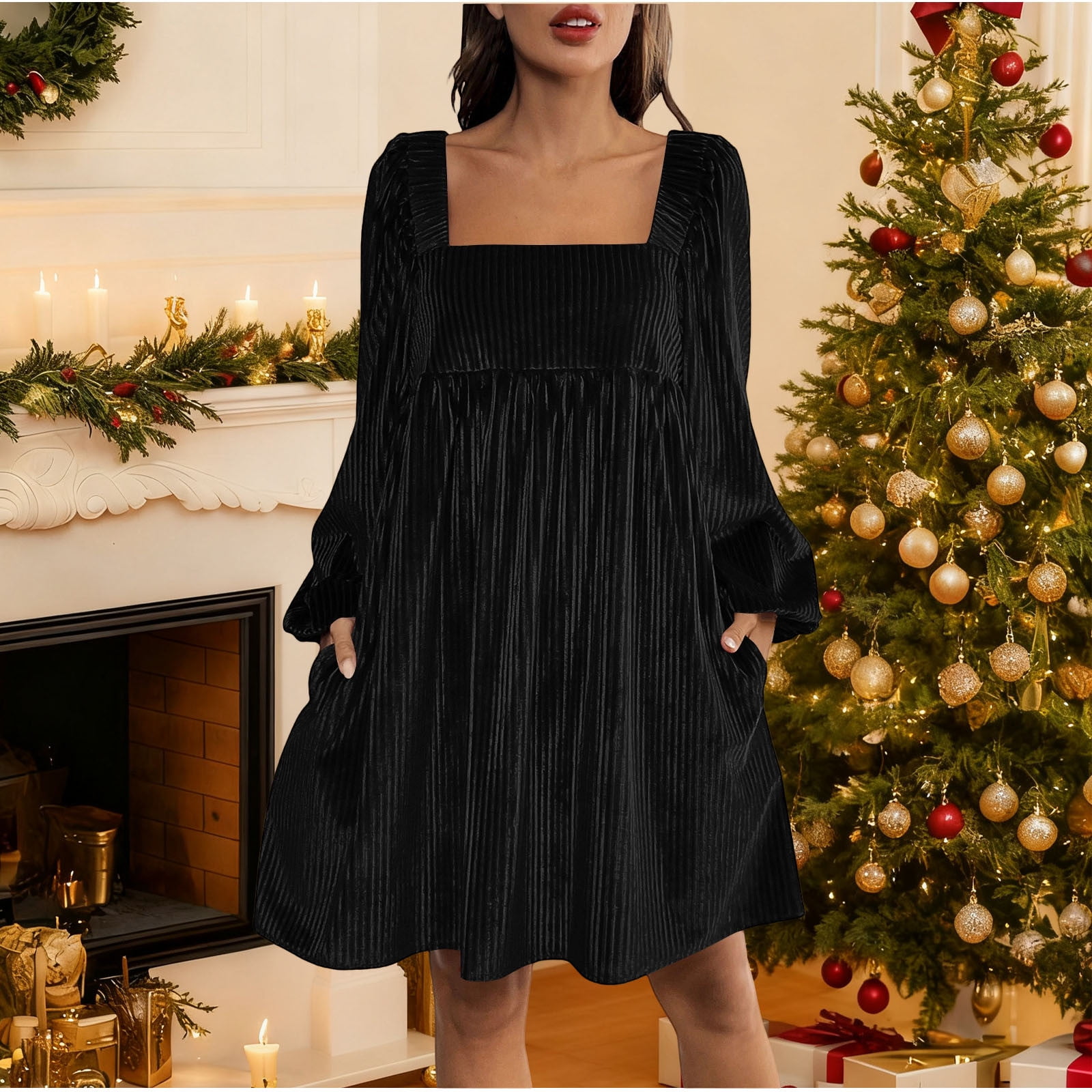 Miqool Women Long Sleeve Backless Velvet Mini Dress Fashion Elegant ...