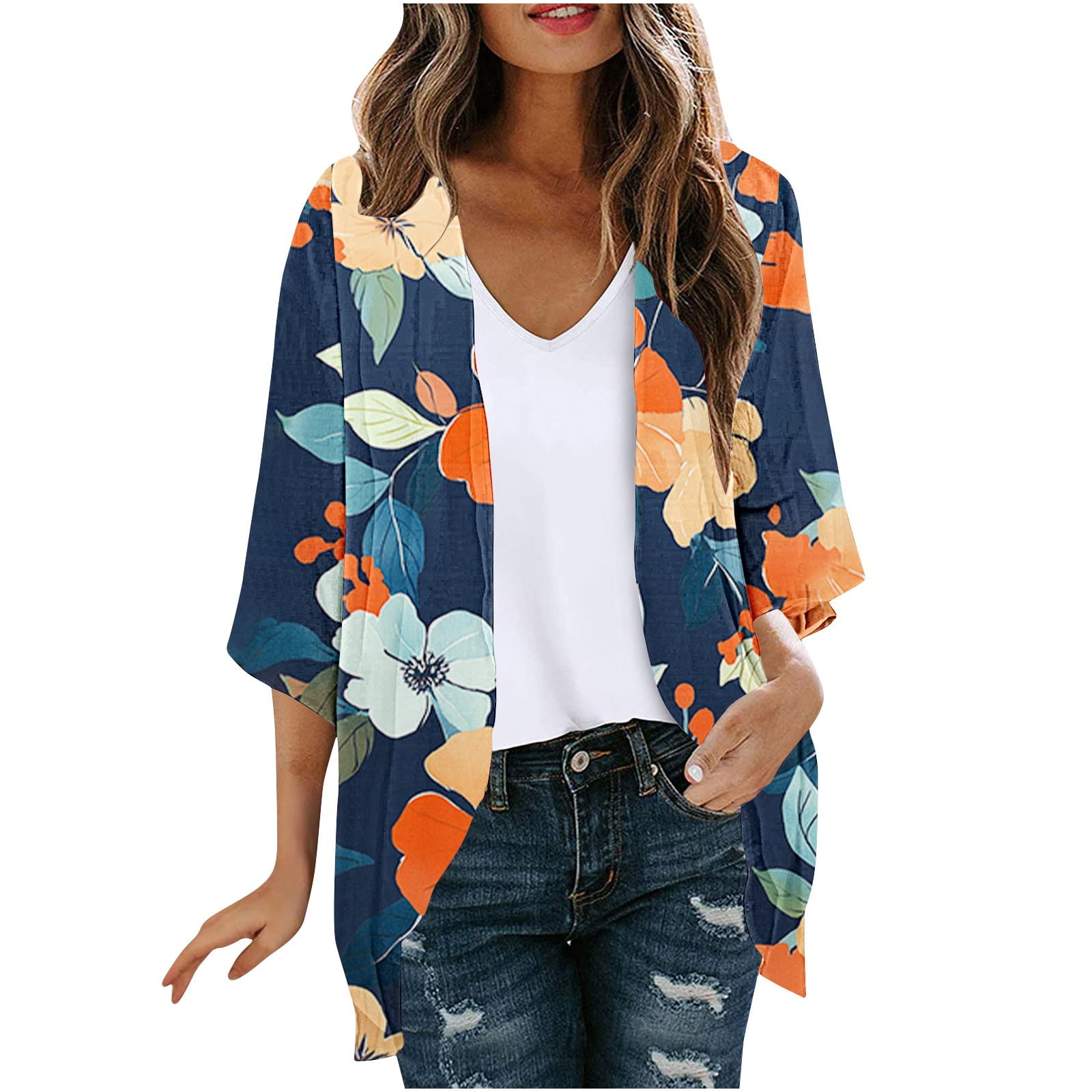 Miqool Women's Print Kimono Cardigan Pleated Lightweight Loose Open ...