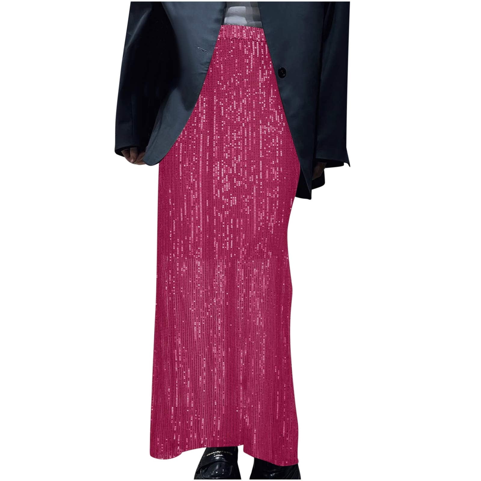 Miqool Women's Sparkly Sequin Maxi Skirt Glitter Shiny Elastic High ...