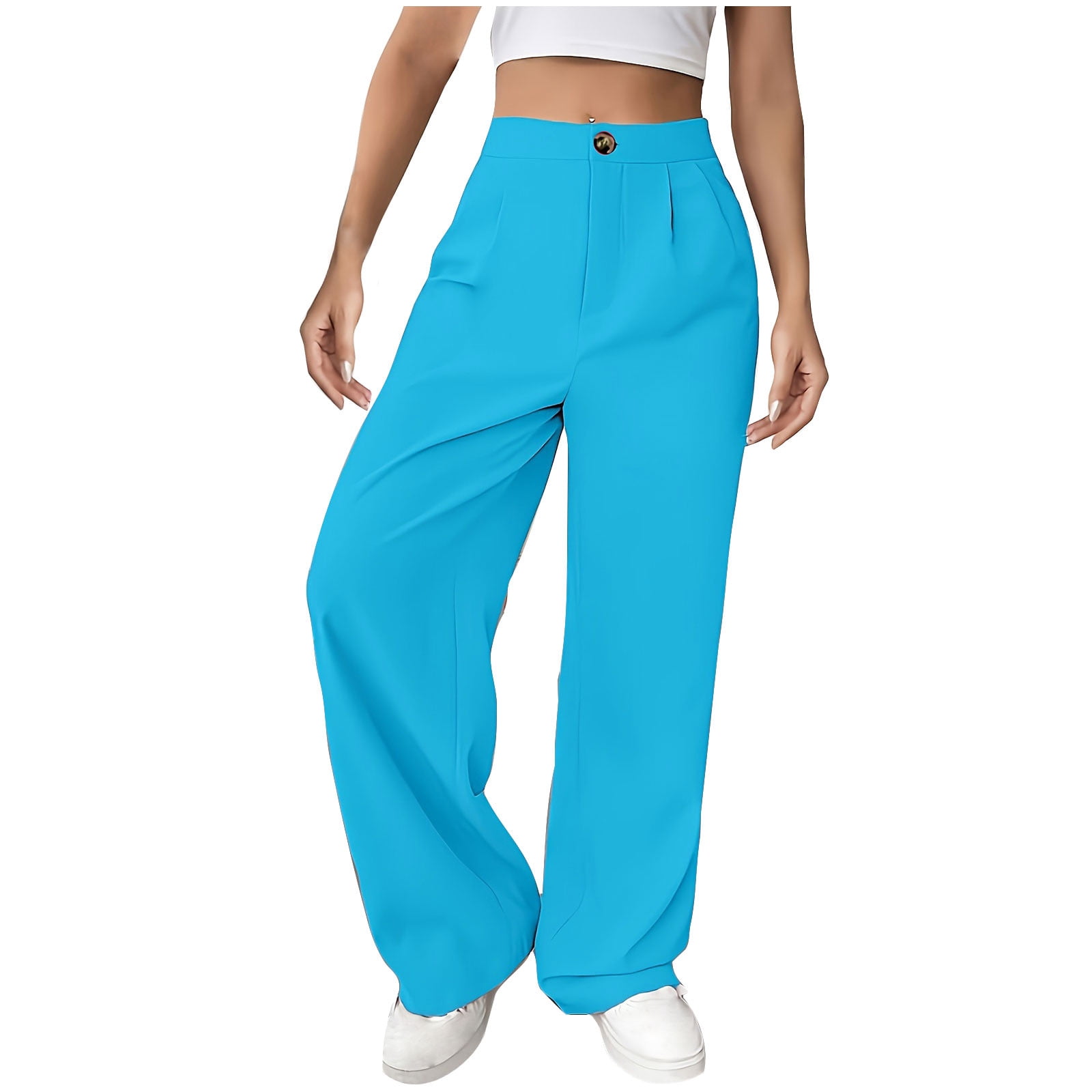 Miqool Women's Stretchy Wide Leg Suit Pants High Waisted Loose Fit ...