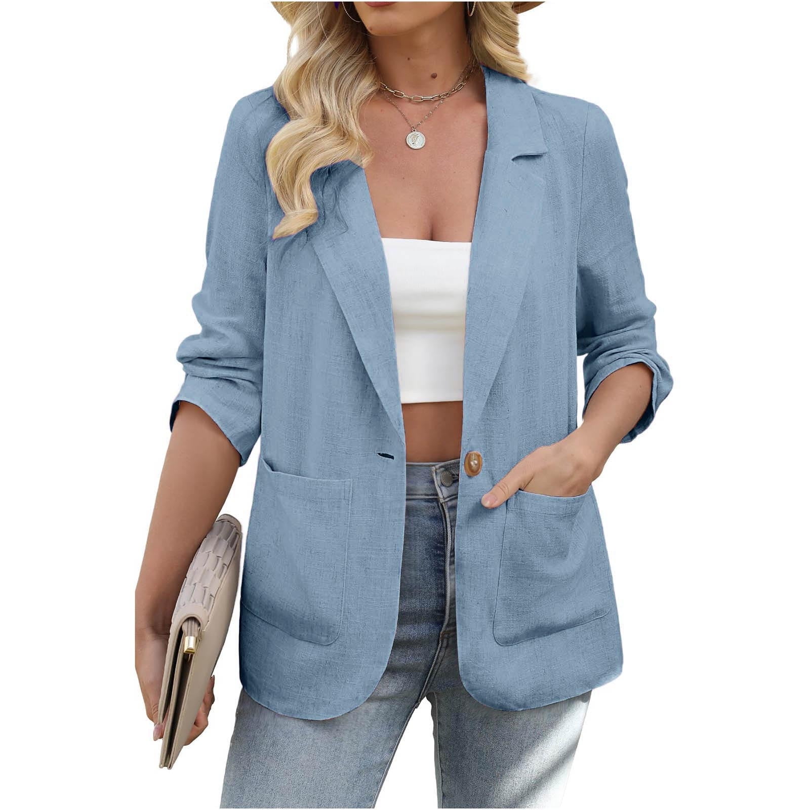 Miqool Womens Business Casual Blazers Lapel One Button Open Front Long ...