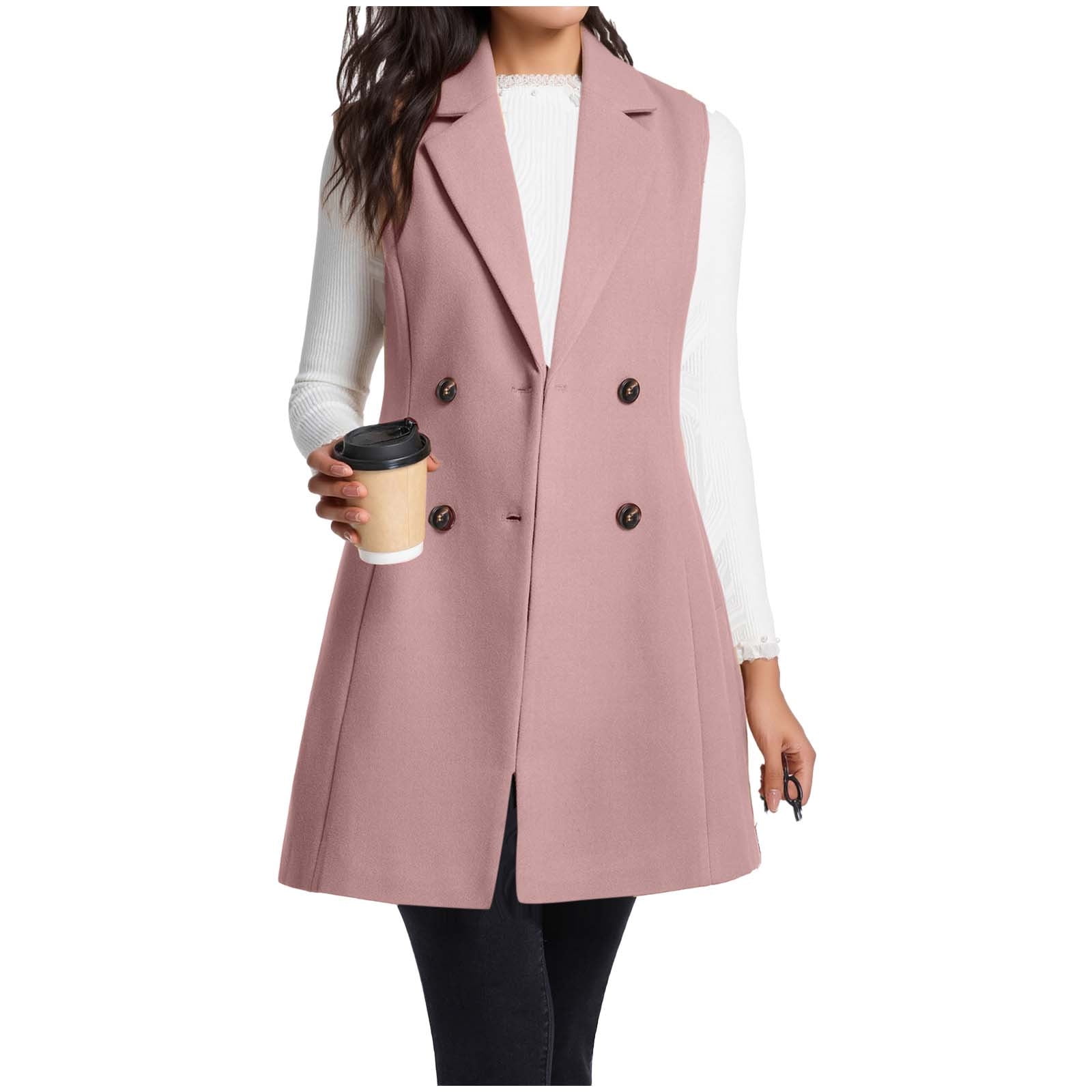 Miqool Womens Long Wool Vest Double Breasted Trench Coats Work Office ...