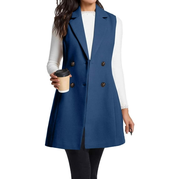 Miqool Womens Long Wool Vest Double Breasted Trench Coats Work Office ...