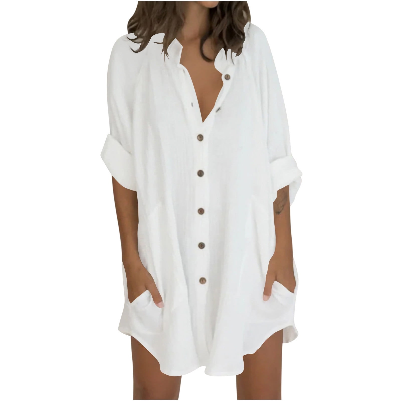Miqool Womens Oversized Button Down Shirts Long/Roll Up Sleeve Loose ...