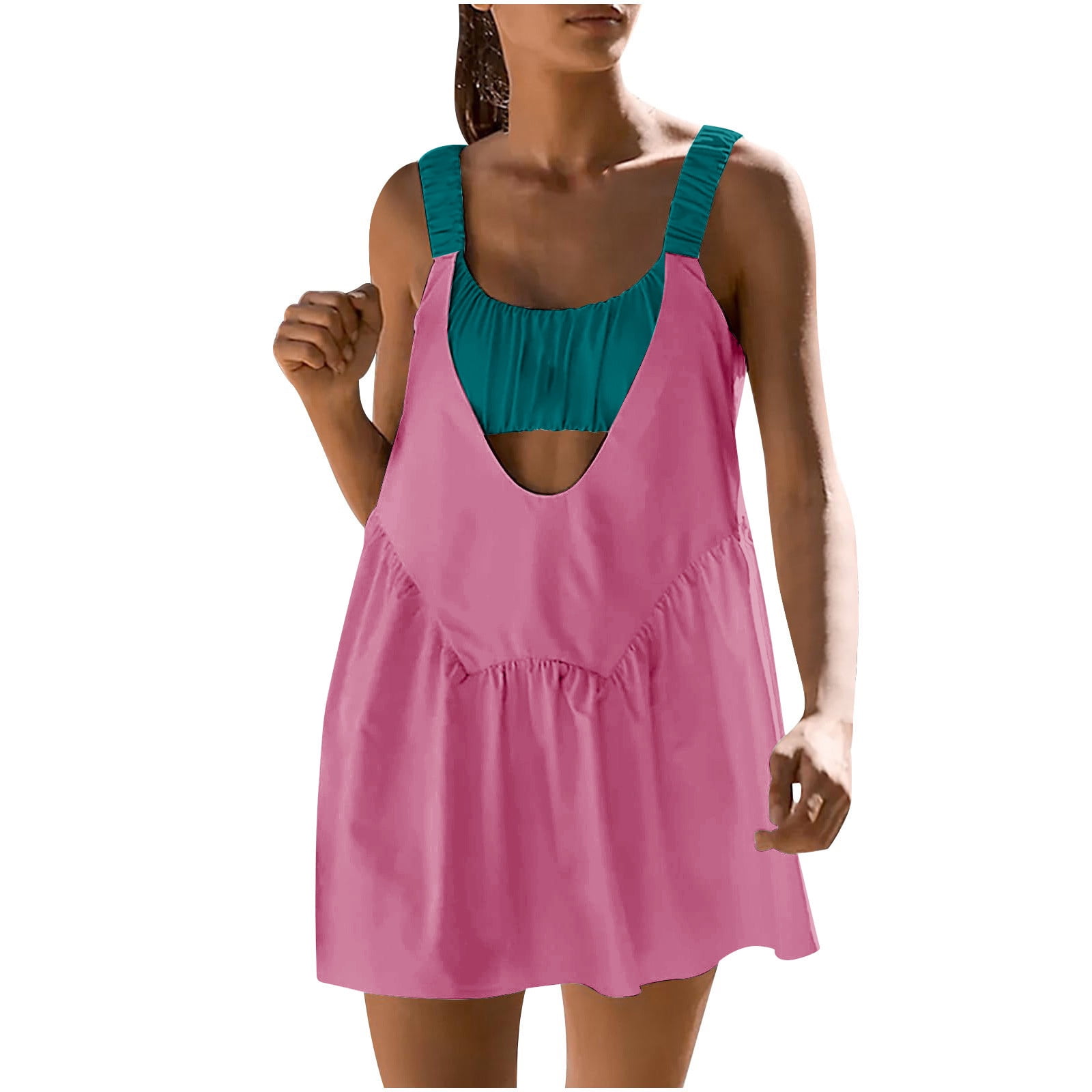 Miqool Womens Tennis Dress Built-In Bra and Shorts Pockets, Color Block ...