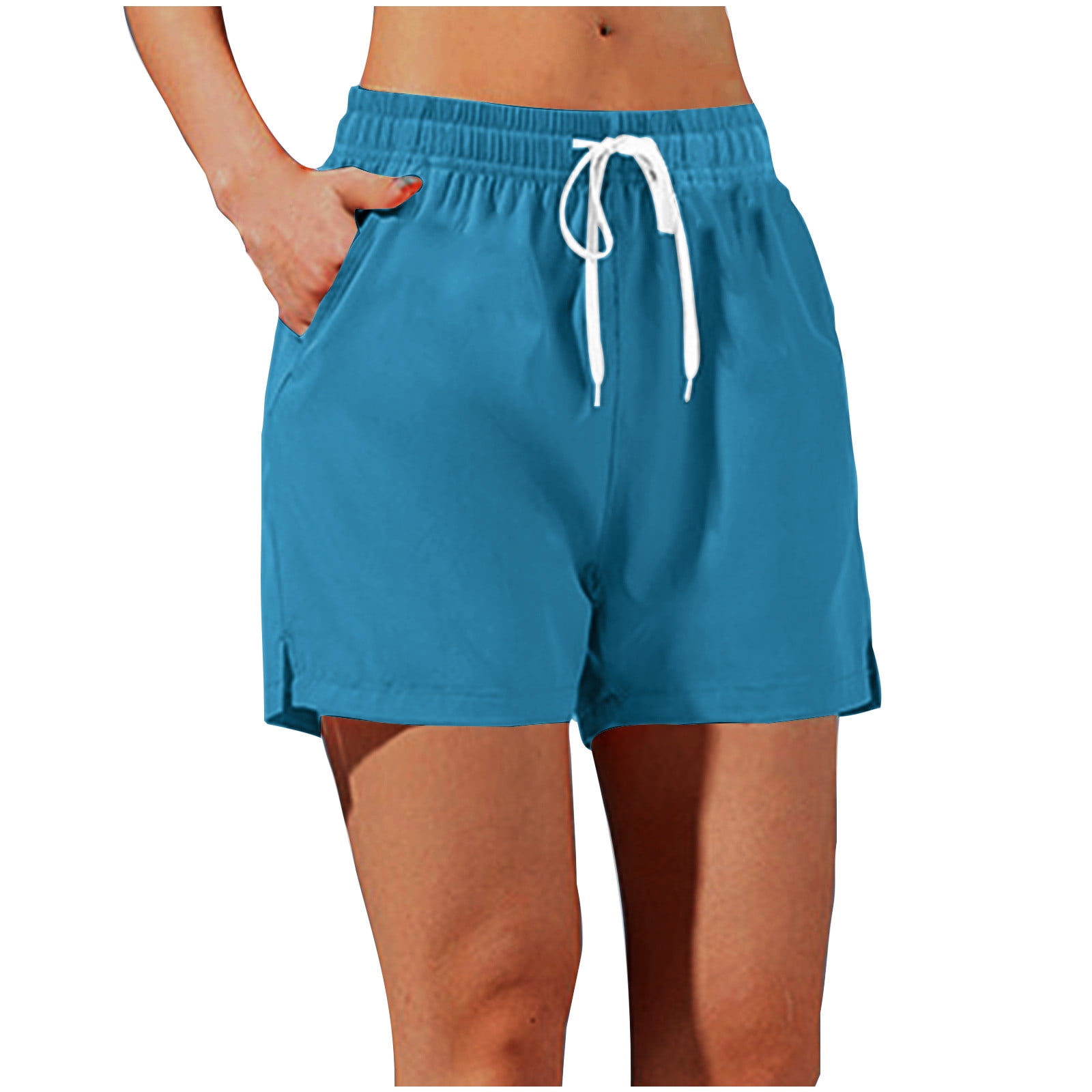 Miqool Workout Shorts Women Drawstring Elastic High Waisted Split ...