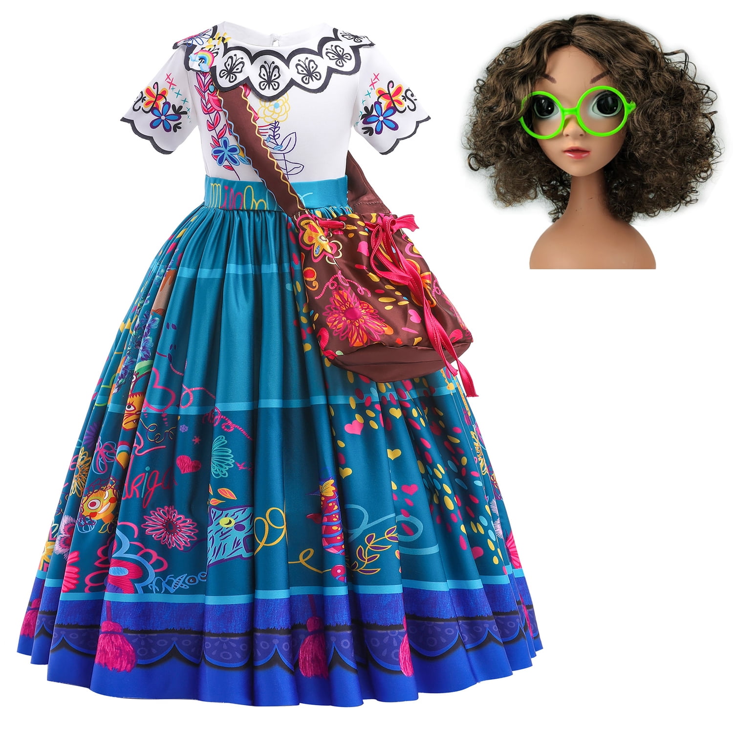 Mirabel Costume Dress Girls Dress Up Birthday Halloween Cosplay +Wig ...