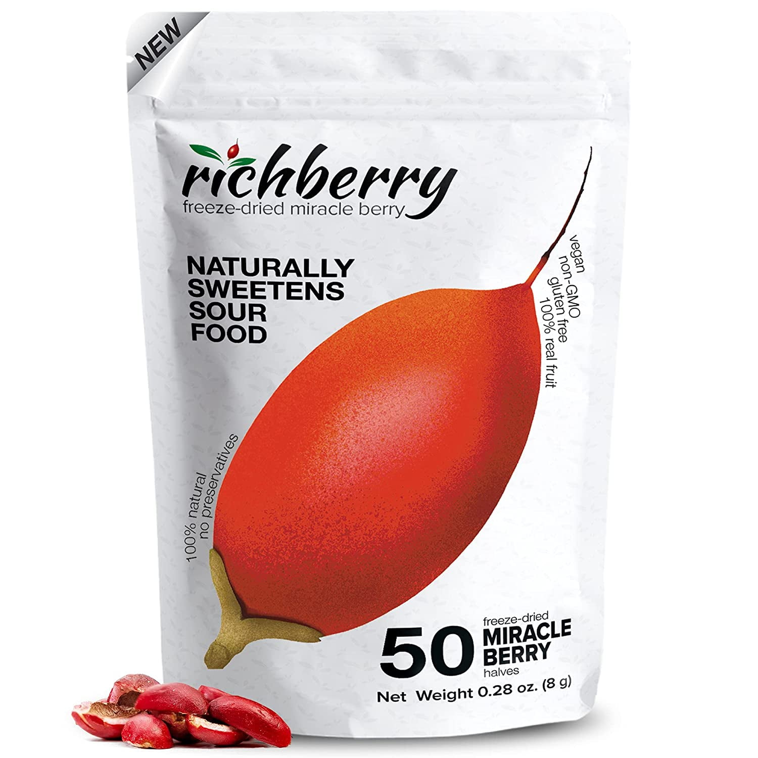 Miracle Berry by richberry, 50-Halves, Freeze Dried Premium Fruits, 100 ...