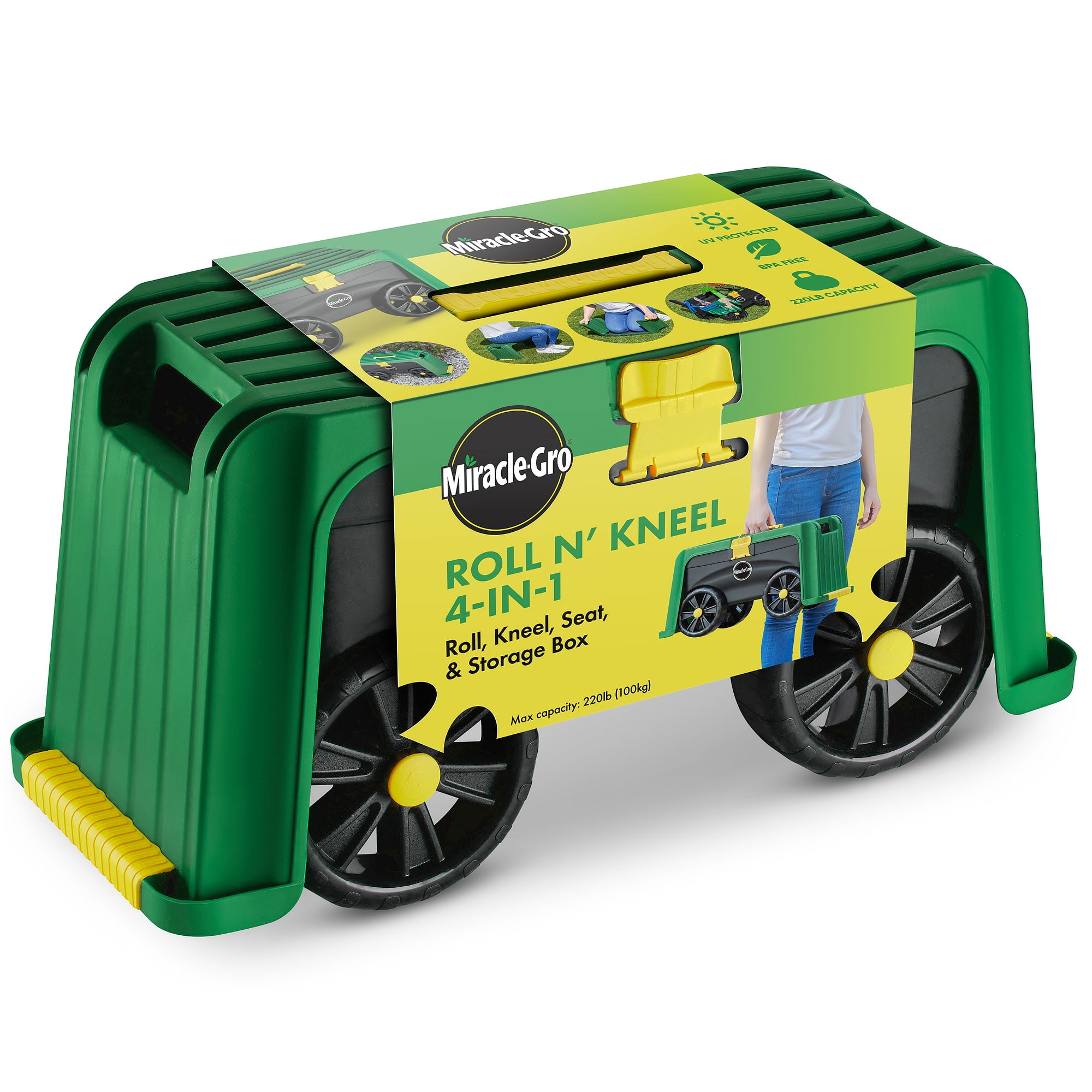 Miracle-Gro 4-in-1 Garden Stool Multi-Use Garden Scooter Rolling Cart ...
