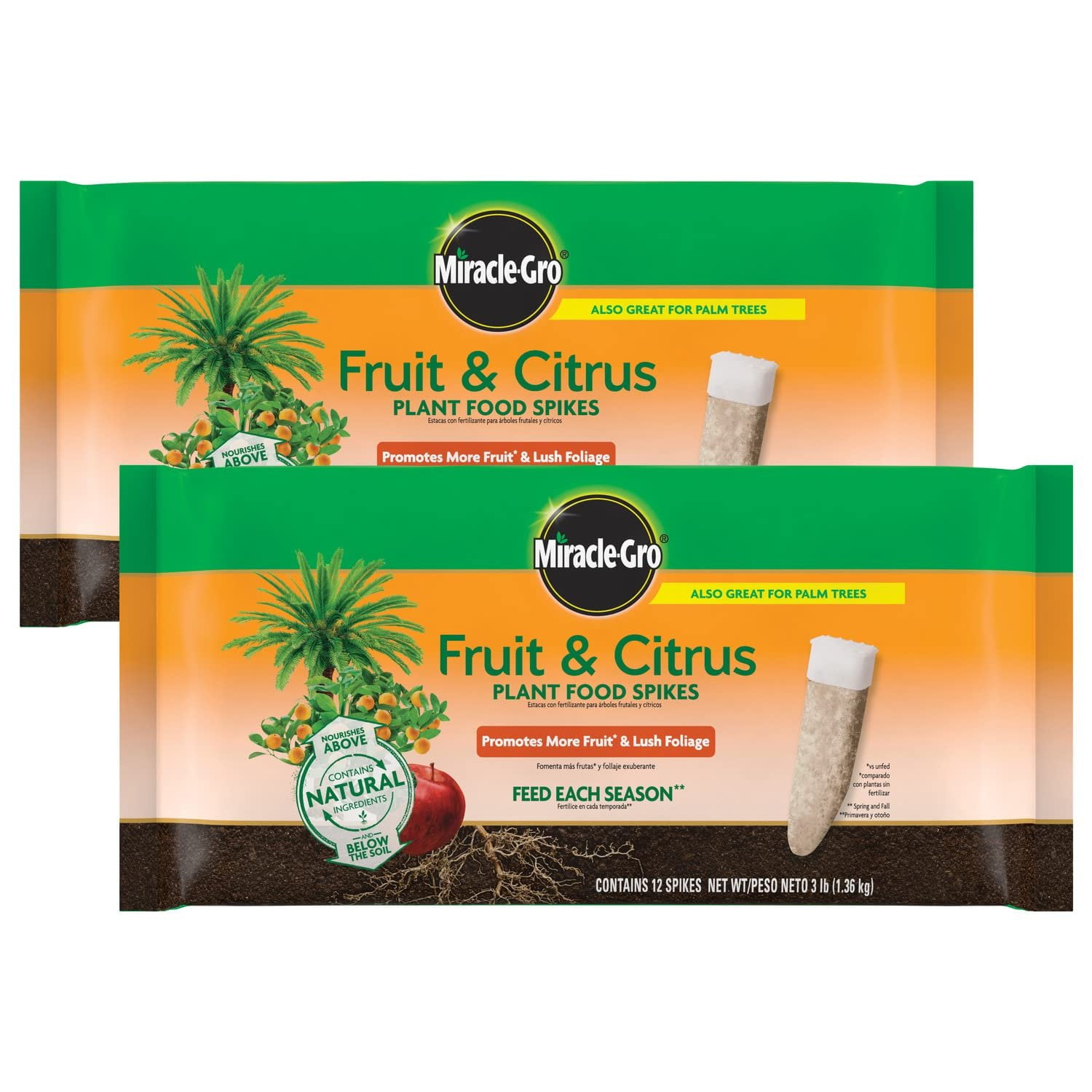 Miracle-Gro Fruit & Citrus Plant Food Spikes, 12 Spikes 2-Pack ...