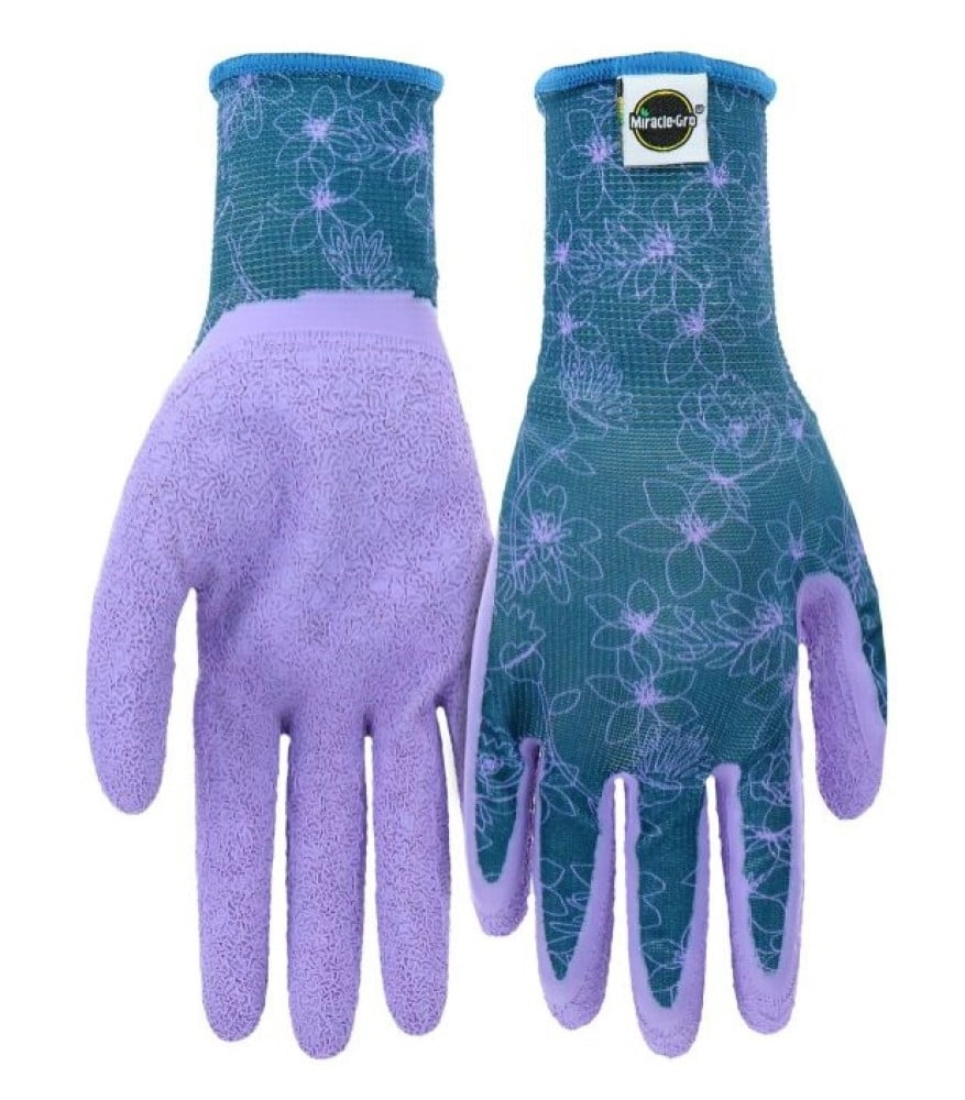 Miracle-Gro MG32012-WML Floral Crinkle Latex Gardening Glove M/L Purple ...
