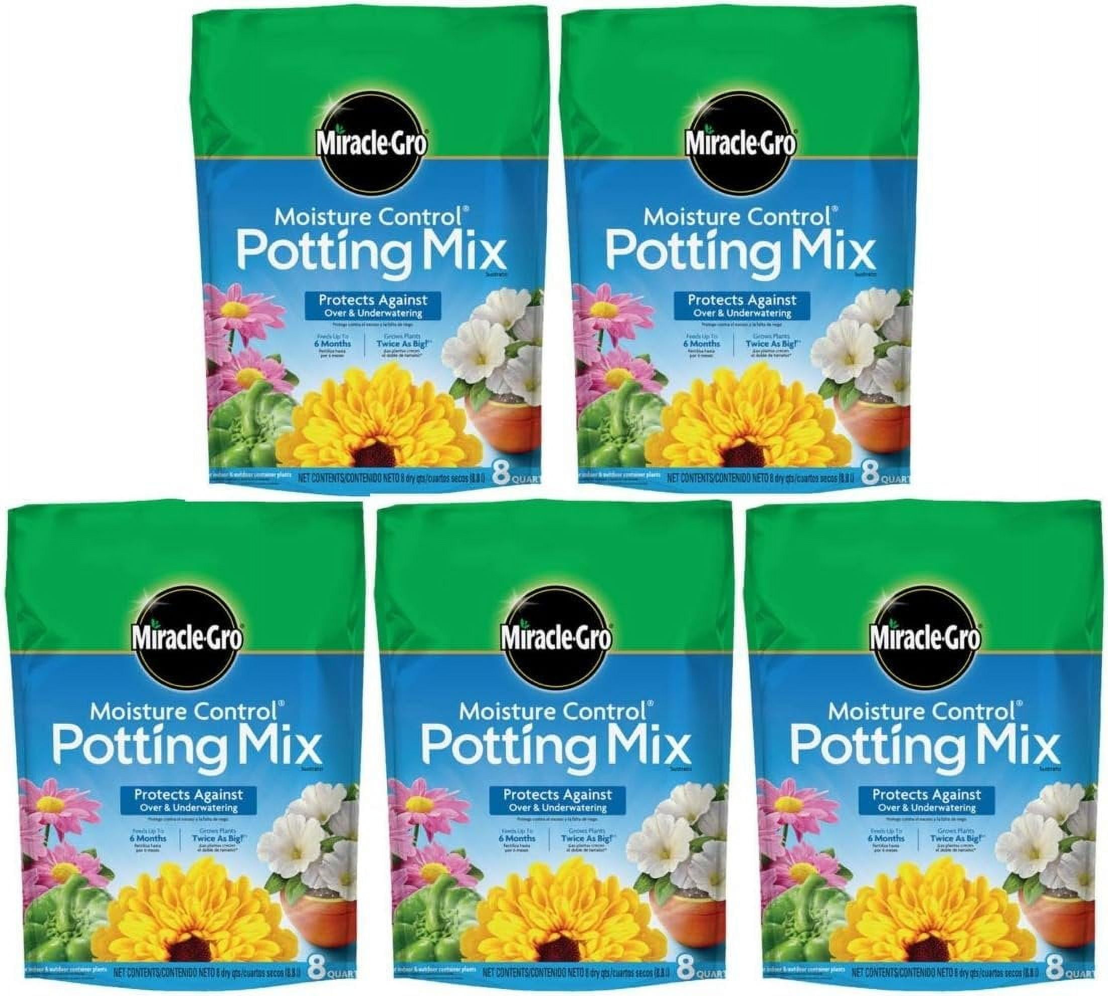 Miracle-Gro Moisture Control Potting Mix, 8-Quart, 5 Pack - Walmart.com