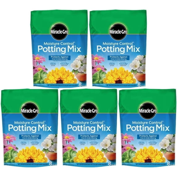 Miracle-Gro Moisture Control Potting Mix, 8-Quart, 5 Pack - Walmart.com