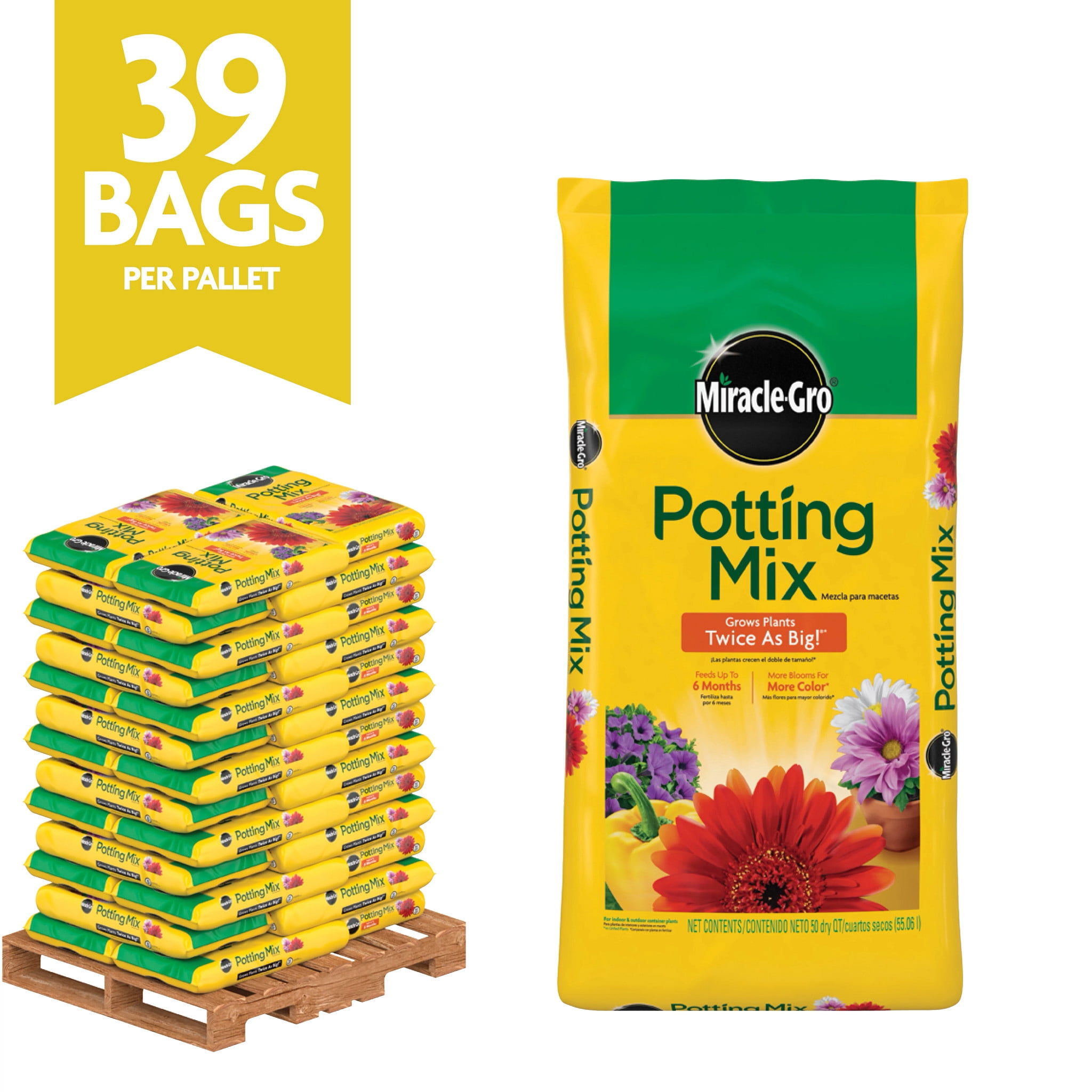 Miracle-Gro Potting Mix Bulk Pallet, 50 qt., Pallet of 39 - Walmart.com