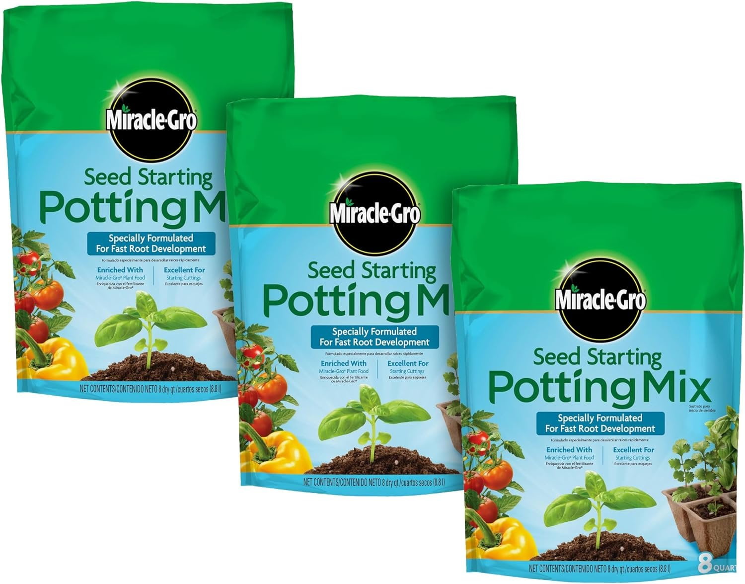 Miracle-Gro Seed Starting Potting Mix, Enriched with Plant Food, 8 qt. 3-Pack - Walmart.com