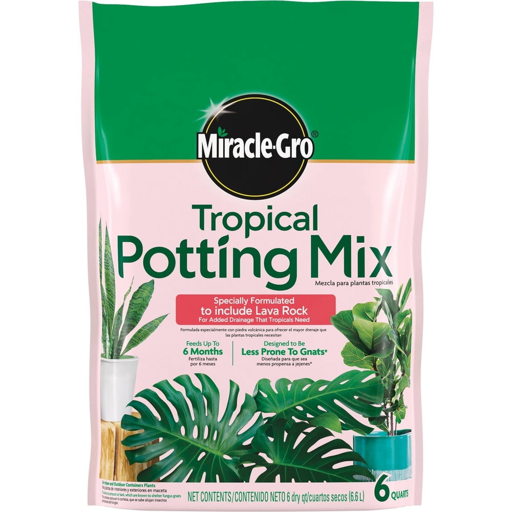 Miracle-Gro Tropical Potting Mix, 6 Qt, Well-Draining Soil with Lava ...