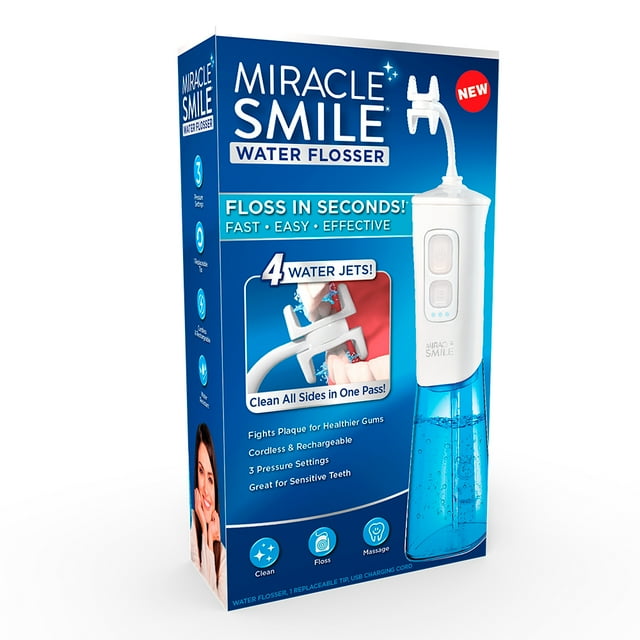 Miracle Smile Water Flosser, Portable Dental Rechargeable Water Flosser, Easy Refill Water Tank ...