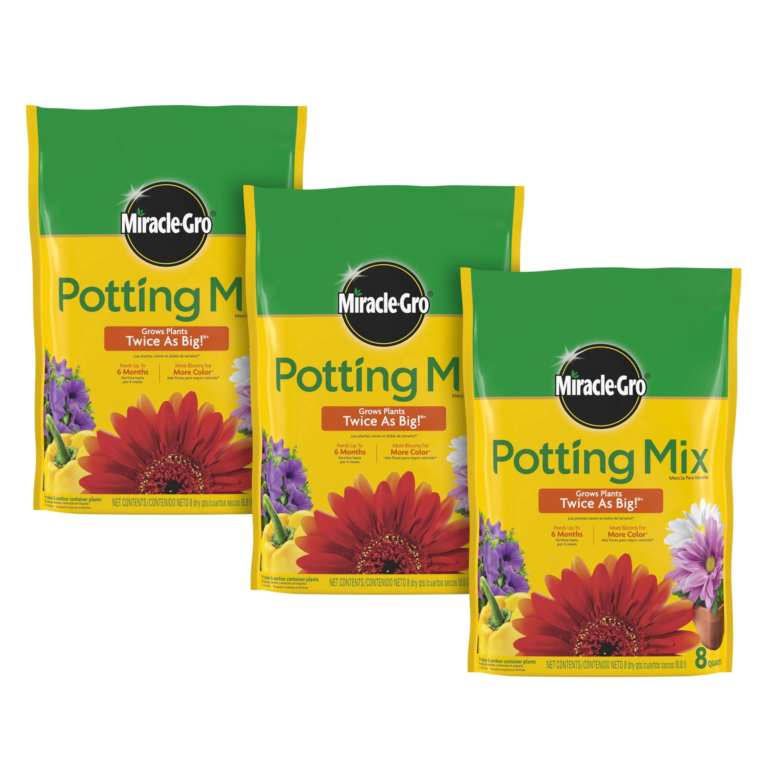 Miracle-Gro, Potting Mix, 8 qt, feeds plants for up to 6 months ...