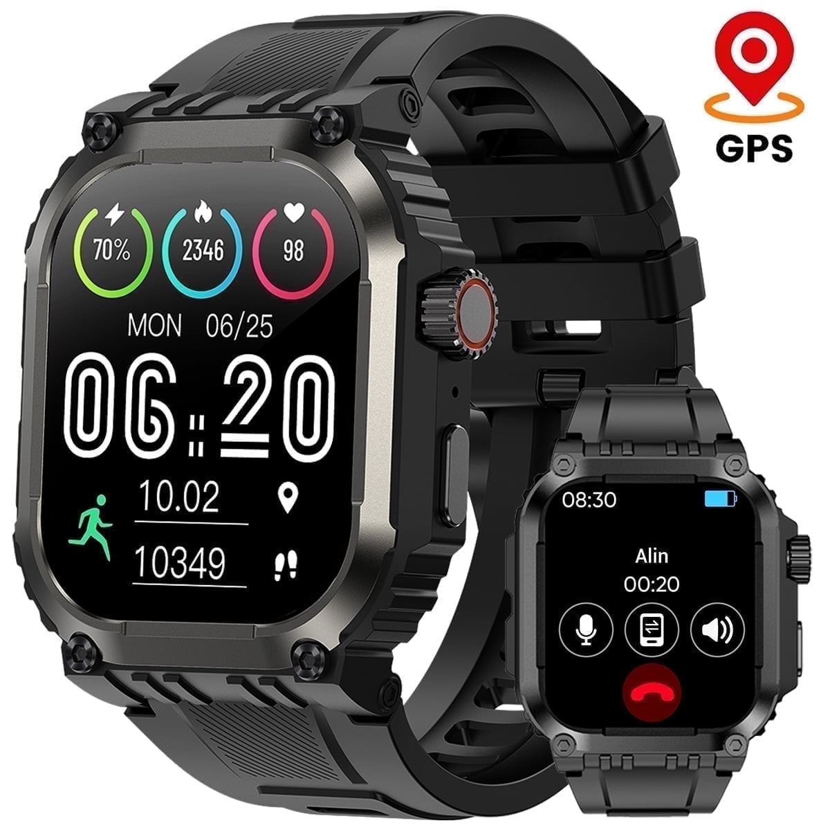 MiracoRun Military Smart Watches for Men with GPS, Rugged Smartwatch for iOS and Android Phone ...