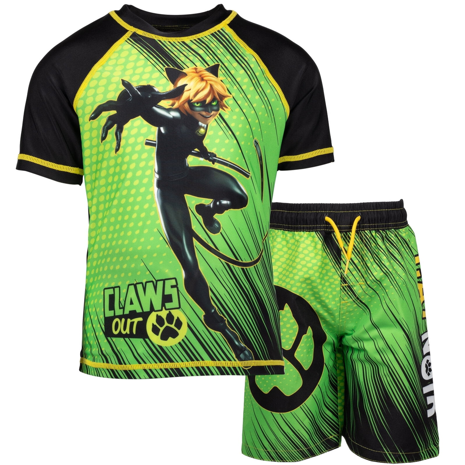 Miraculous Cat Noir Little Boys Rash Guard and Swim Trunks Outfit Set ...