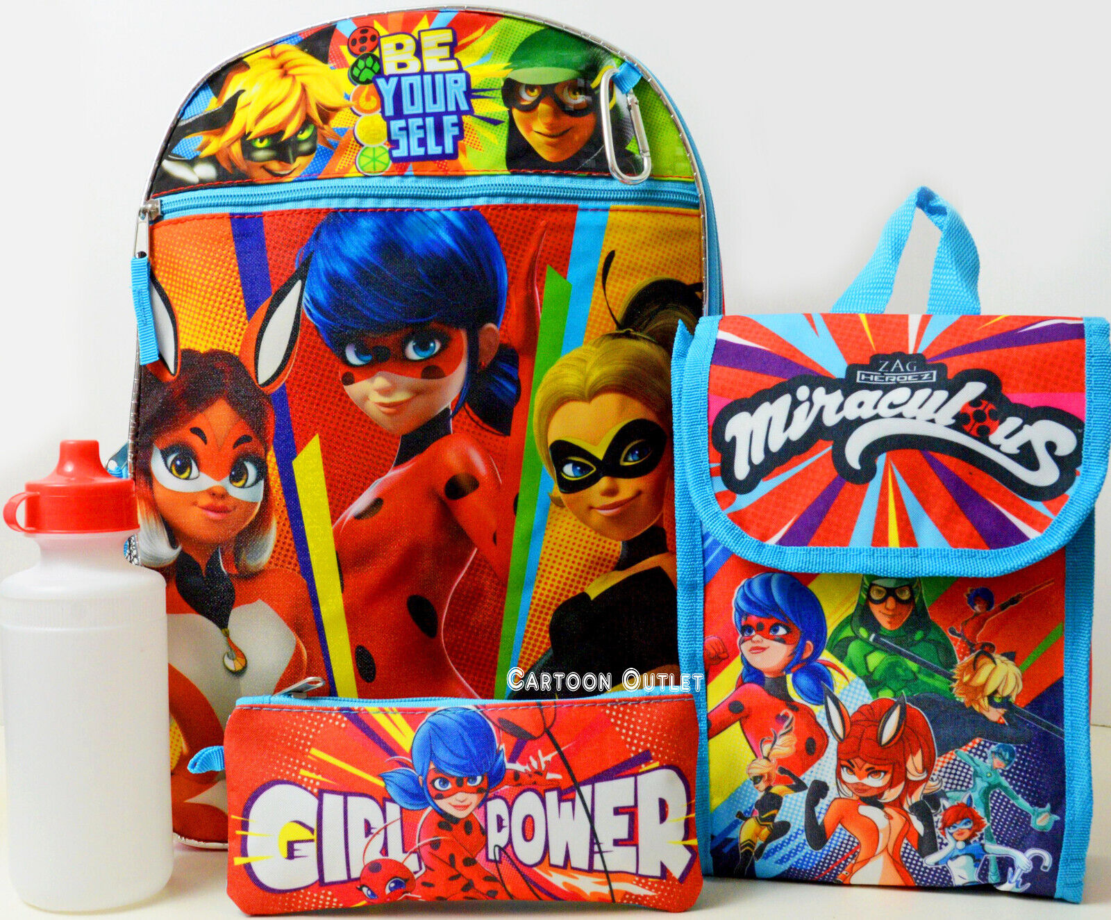 Miraculous Ladybug Backpack Set - Ladybug Bag with Squirt Water Bottle ...