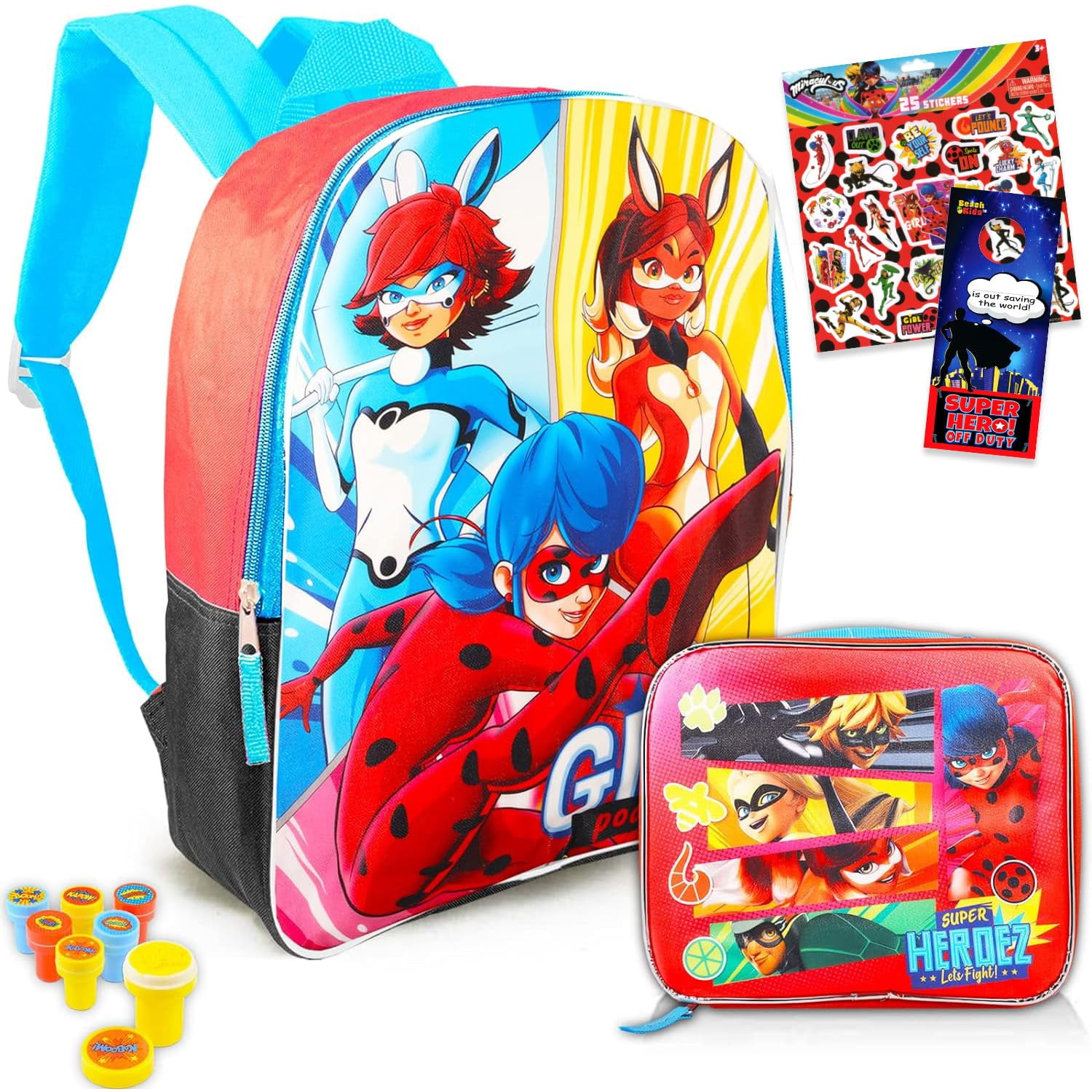 Miraculous Ladybug Backpack With Lunchbox Set - Bundle with 15 ...