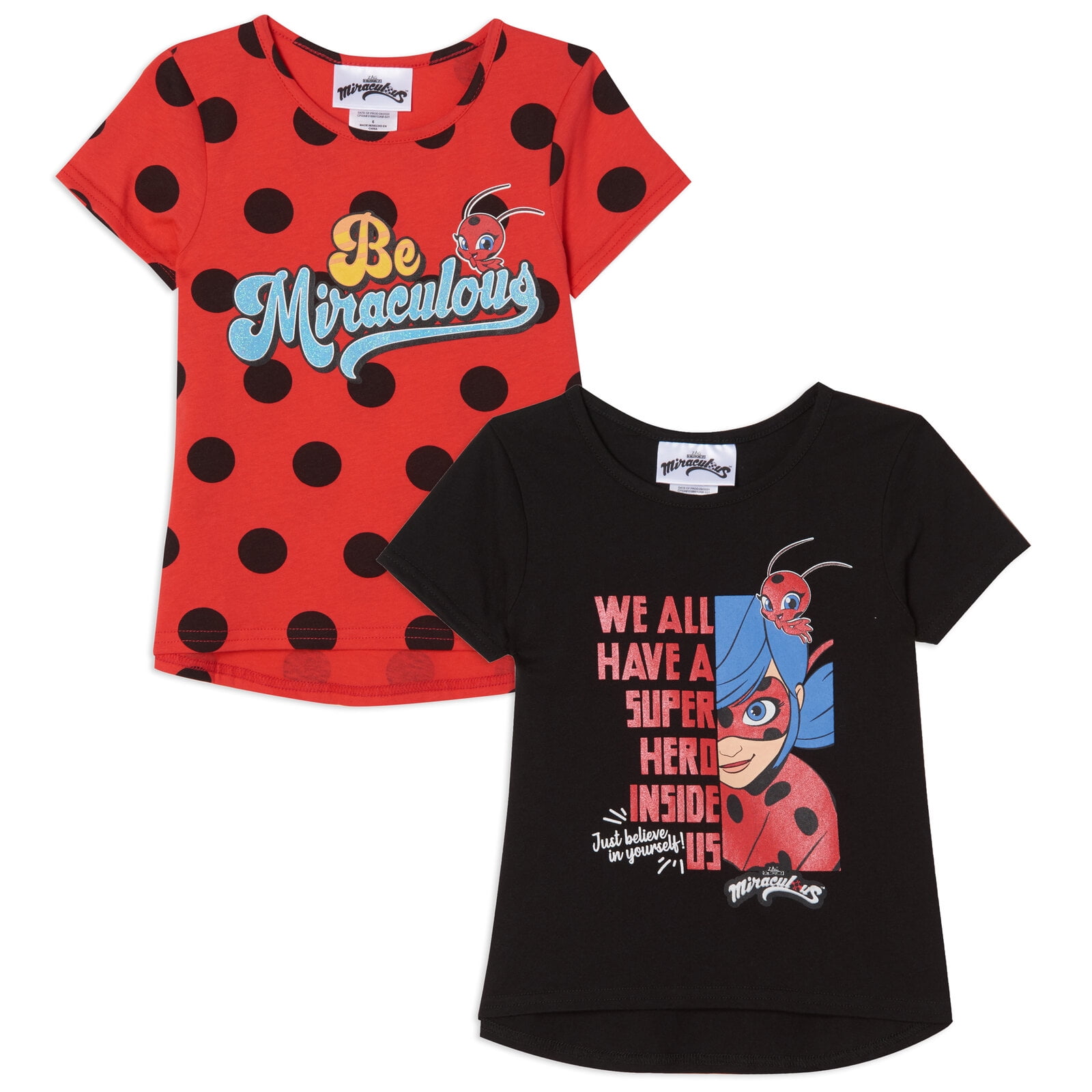 Miraculous Ladybug Big Girls 2 Pack T-Shirts Toddler to Big Kid ...