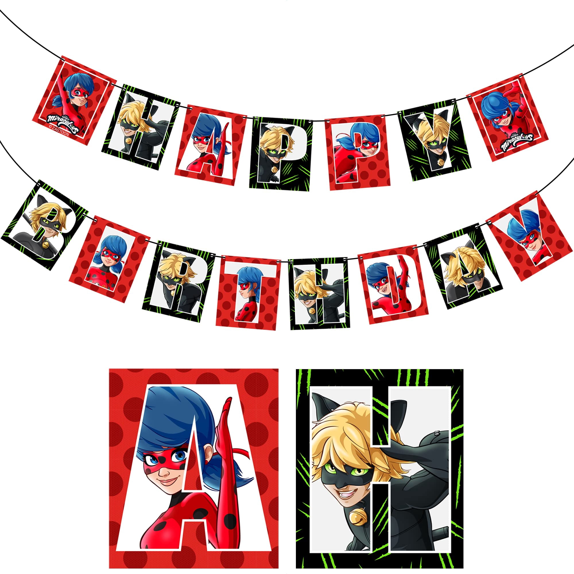 Miraculous Ladybug Cat AJH3 Noir Large Happy Birthday Banner Sign 6" x ...