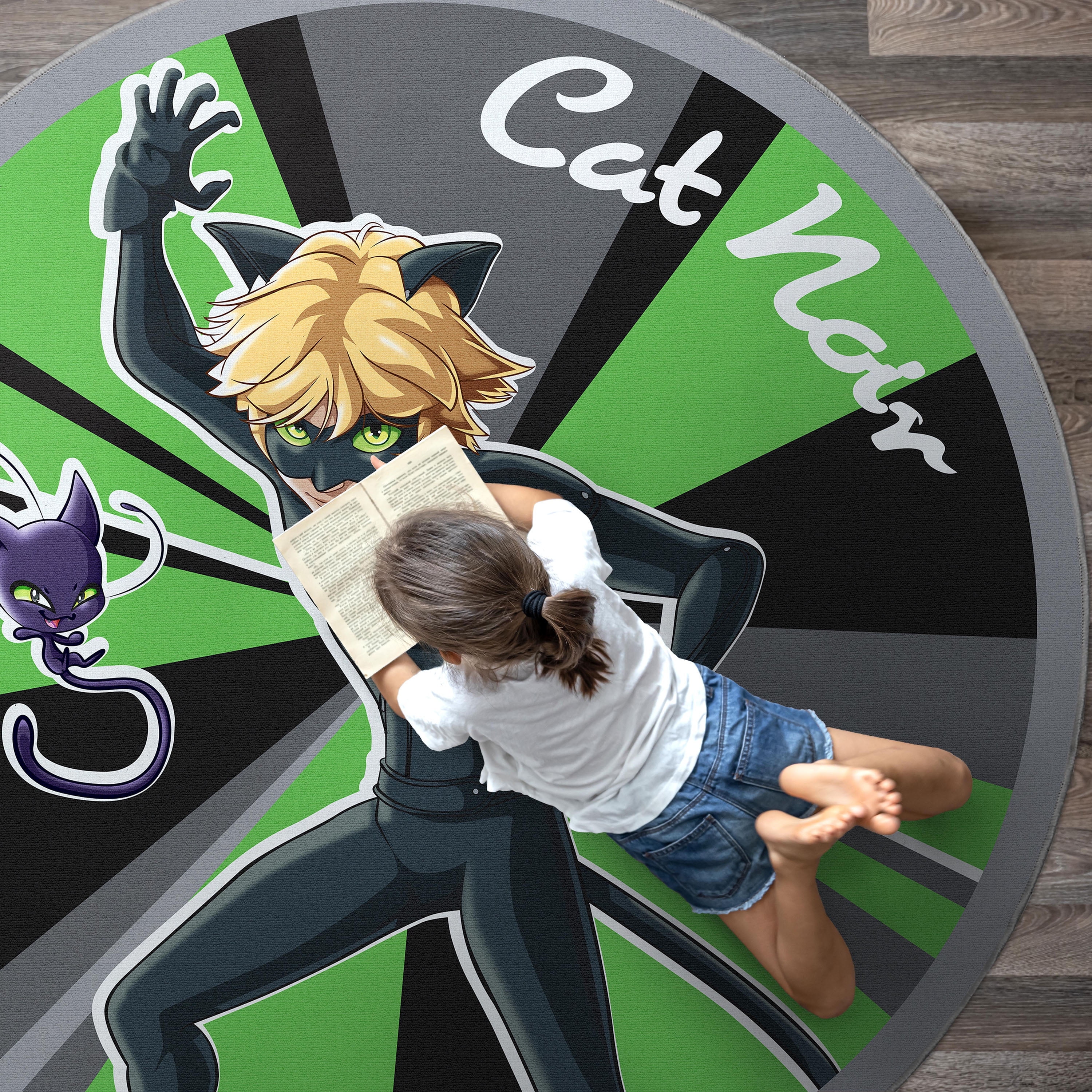 Miraculous Ladybug Cat Noir 3'11" Round Green Area Rug by Well Woven ...