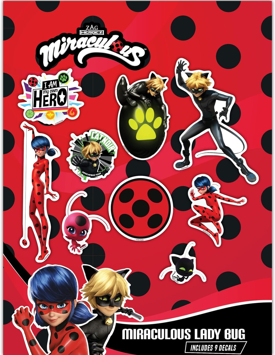 Miraculous Ladybug Decals - Set of 9 Ladybug, Cat Noir, Tikki, Plagg ...