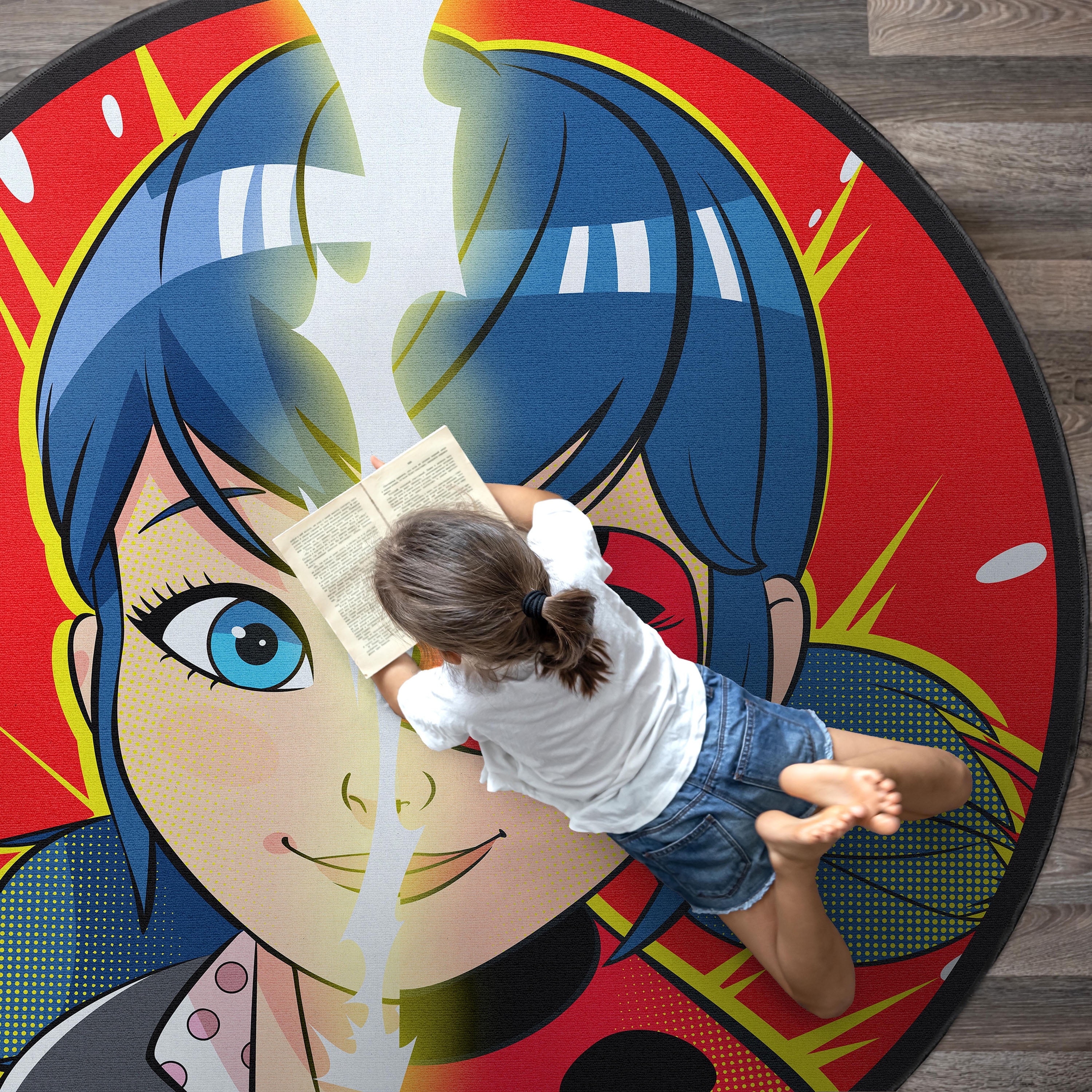 Miraculous Ladybug Double Face 6'7" Round Red Area Rug by Well Woven ...