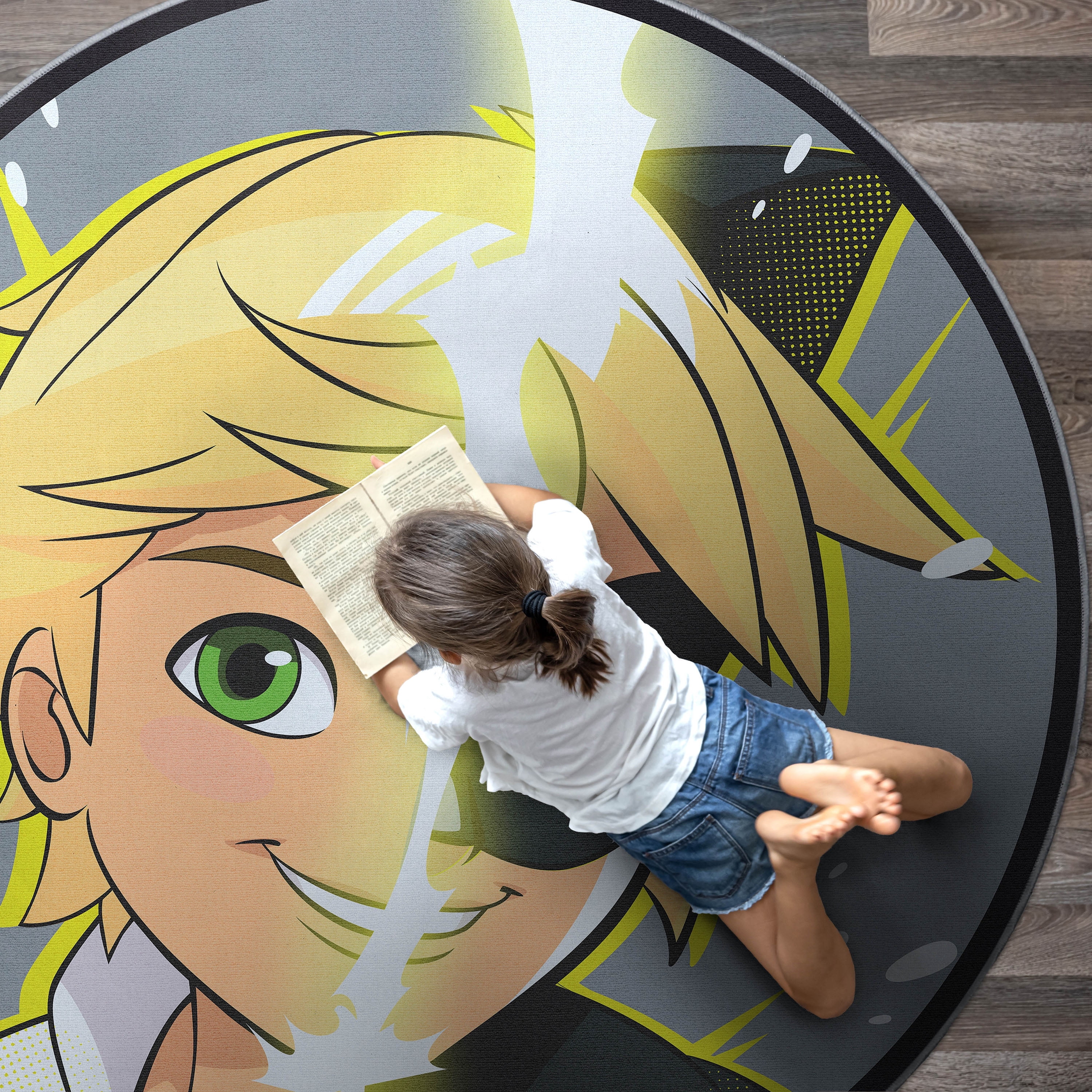 Miraculous Ladybug Double Face Cat Noir 3'11" Round Grey Area Rug by ...