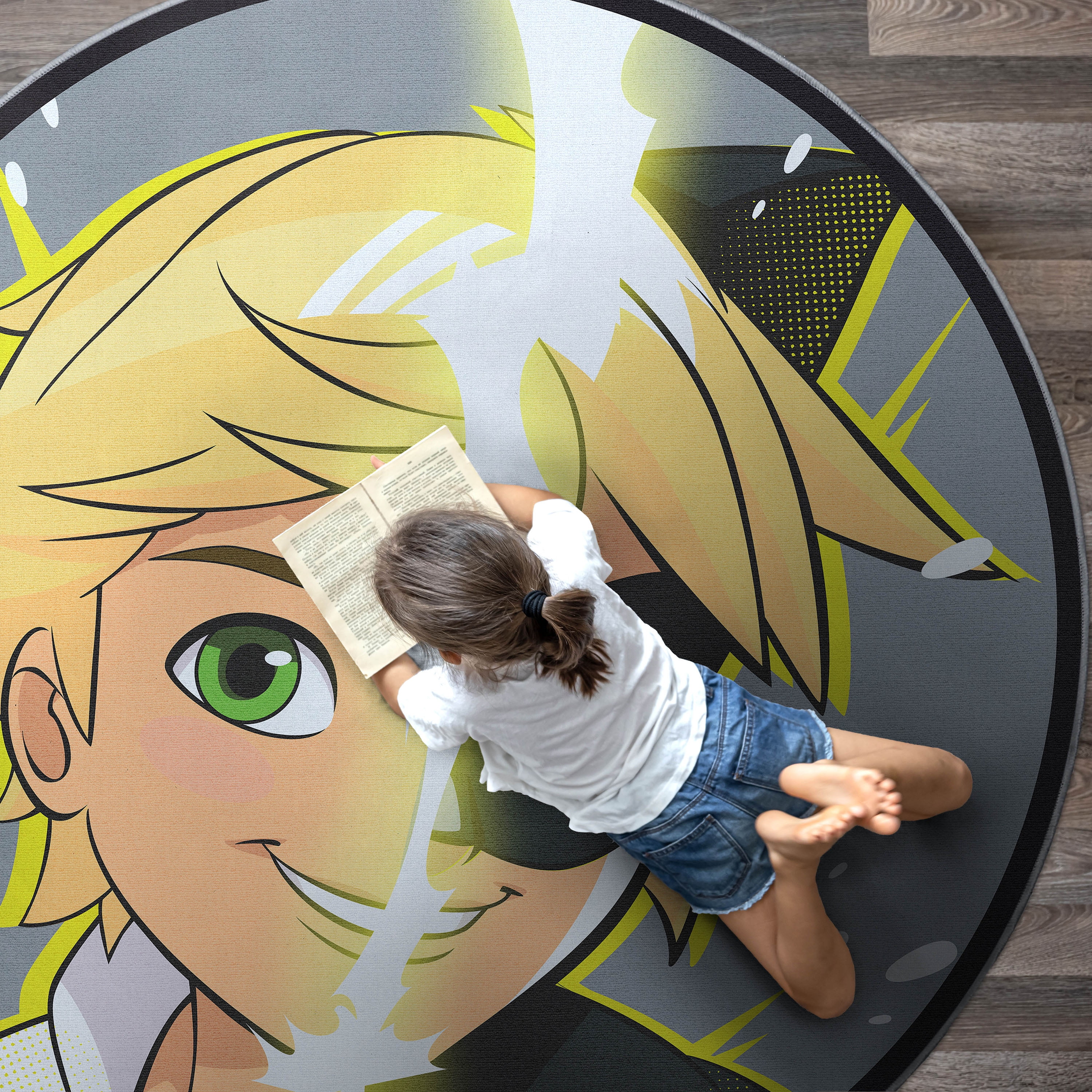 Miraculous Ladybug Double Face Cat Noir 5'3" Round Grey Area Rug by ...