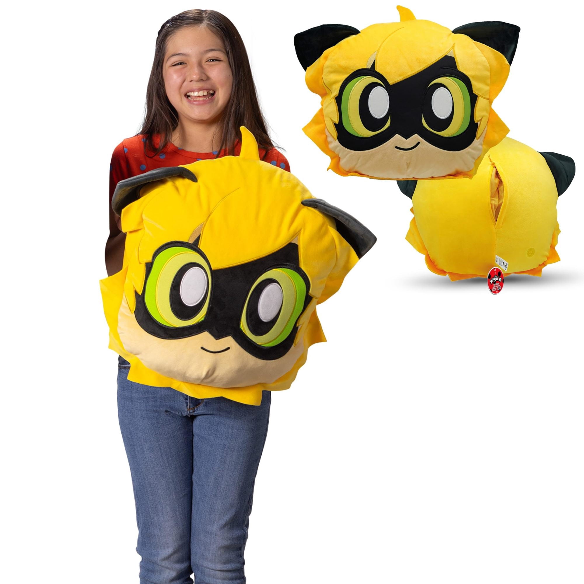 Miraculous Ladybug Huggie Hideaway Cat Noir Plushie, 16.5-inch Black ...