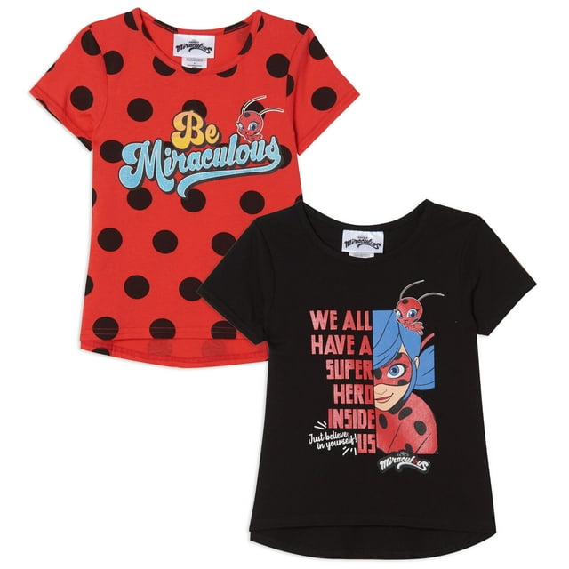 Miraculous Ladybug Girls 2 Pack T-Shirts Outfits, Toddler to Big Kid ...