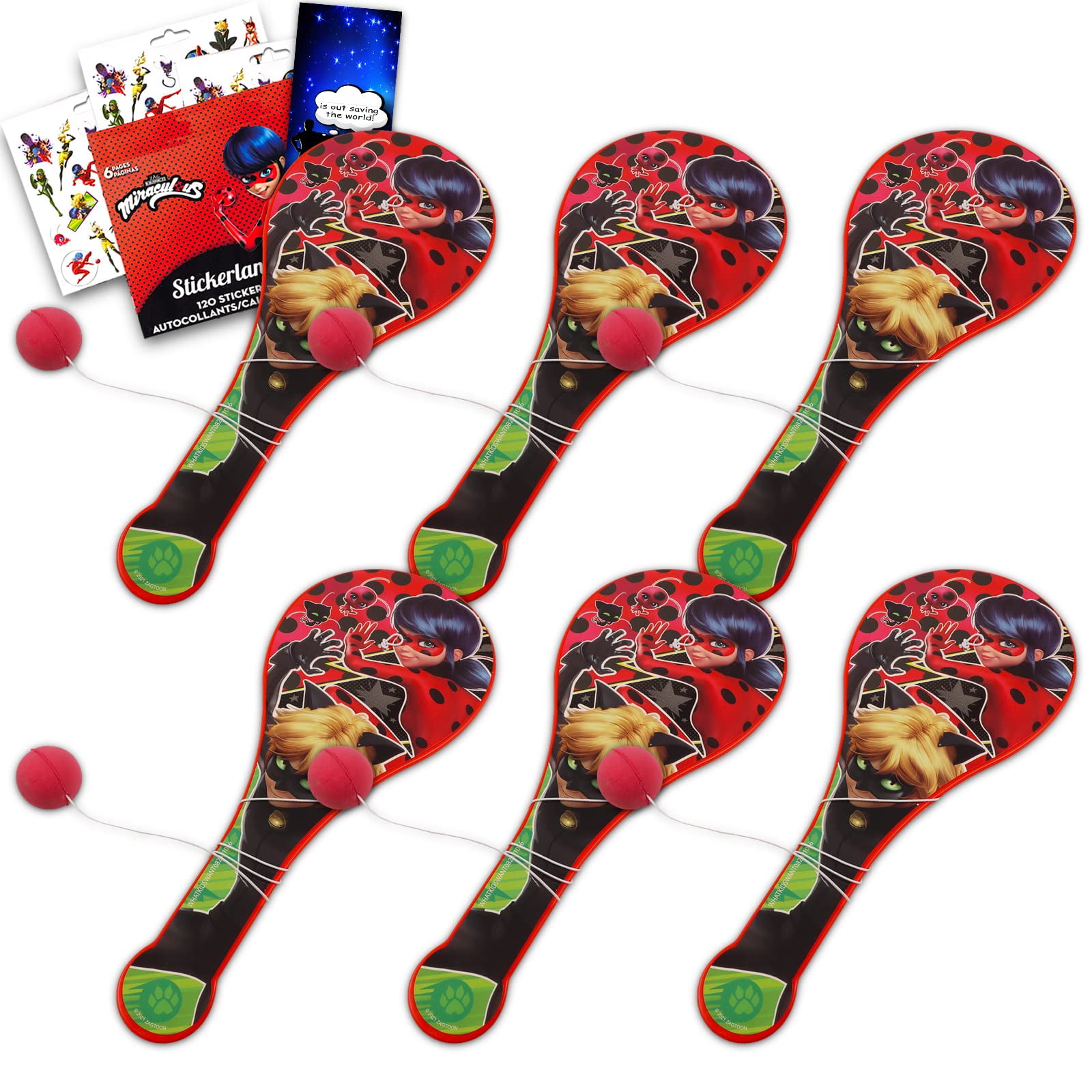 Miraculous Ladybug Paddle Ball DHF10 Party Favors - 6 Pc Miraculous ...