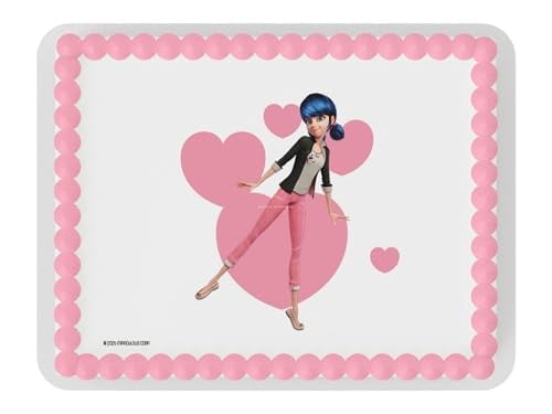 Miraculous Marinette Cake Topper – Pink Hearts Design for Girls ...