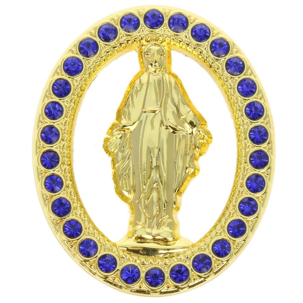 Miraculous Medal Brooch Lapel Pin Blue Austrian Crystals, Gold Catholic ...
