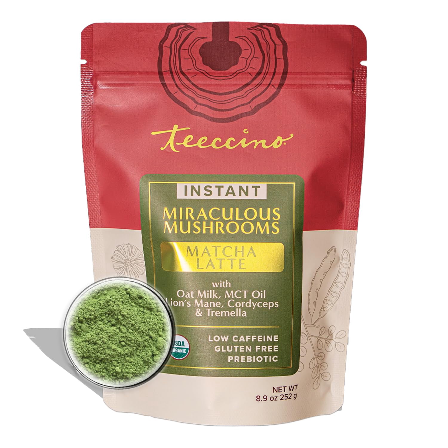Miraculous Mushrooms Instant Matcha Latte by Teeccino – 12 servings ...
