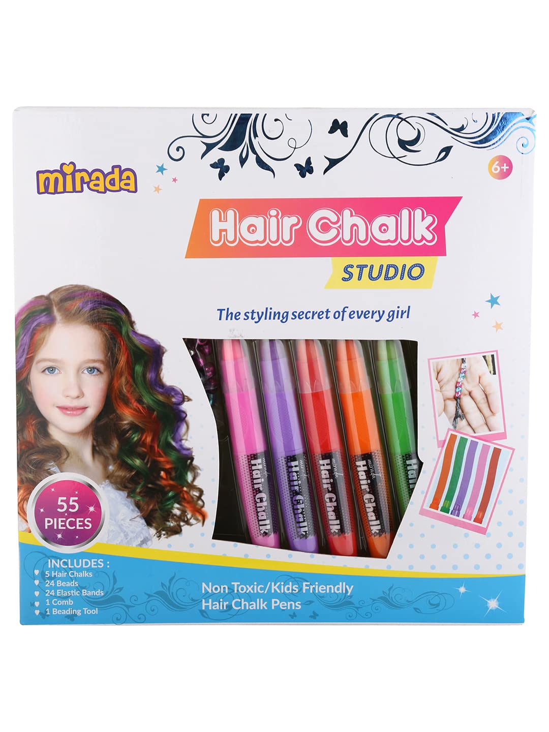 Mirada Cosmetic Hair Chalk Studio, Safe, Washable & Non-Toxic, Temporary Kids Hair Chalk, Hair ...